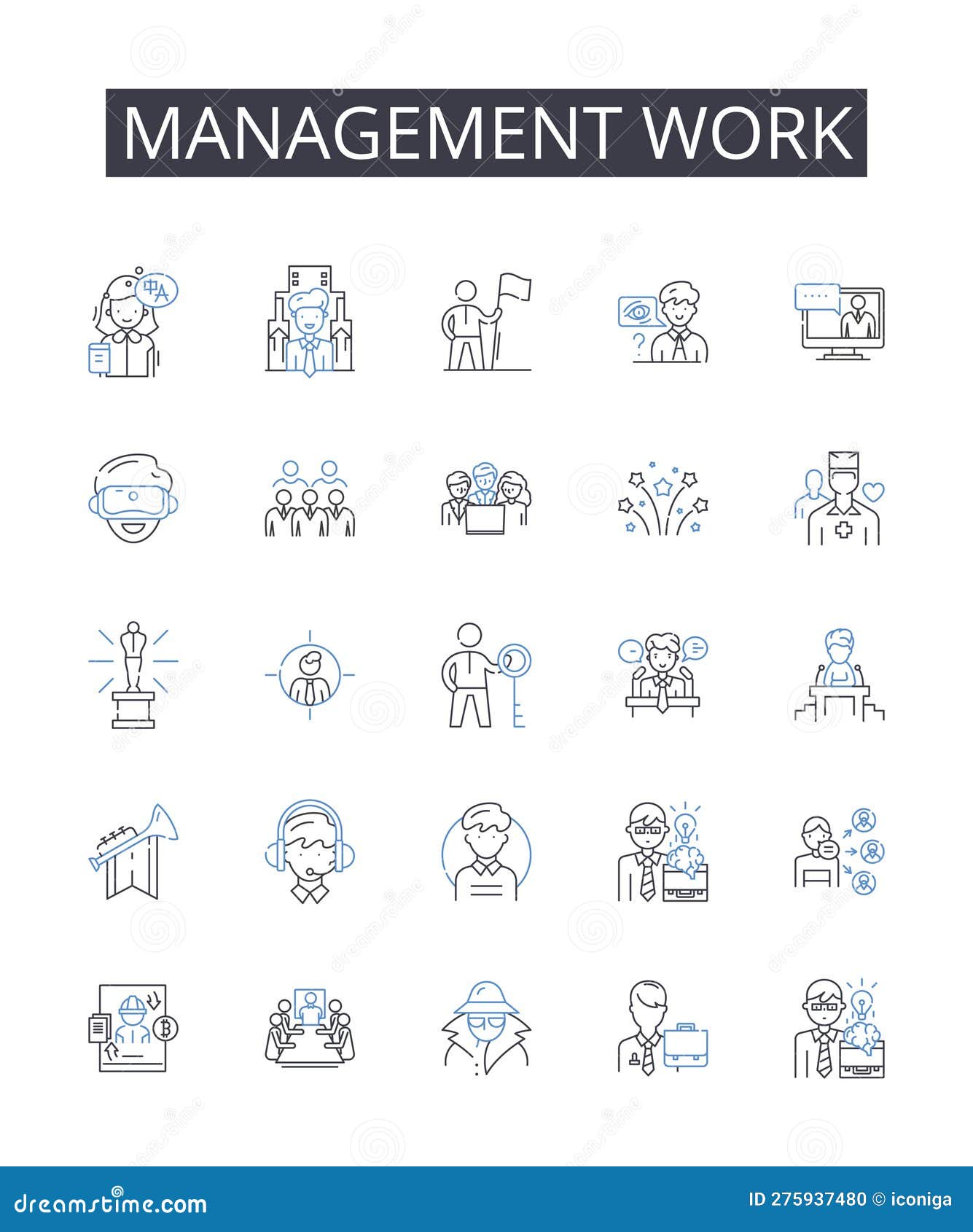 Management Work Line Icons Collection. Security, Protection, Encryption ...