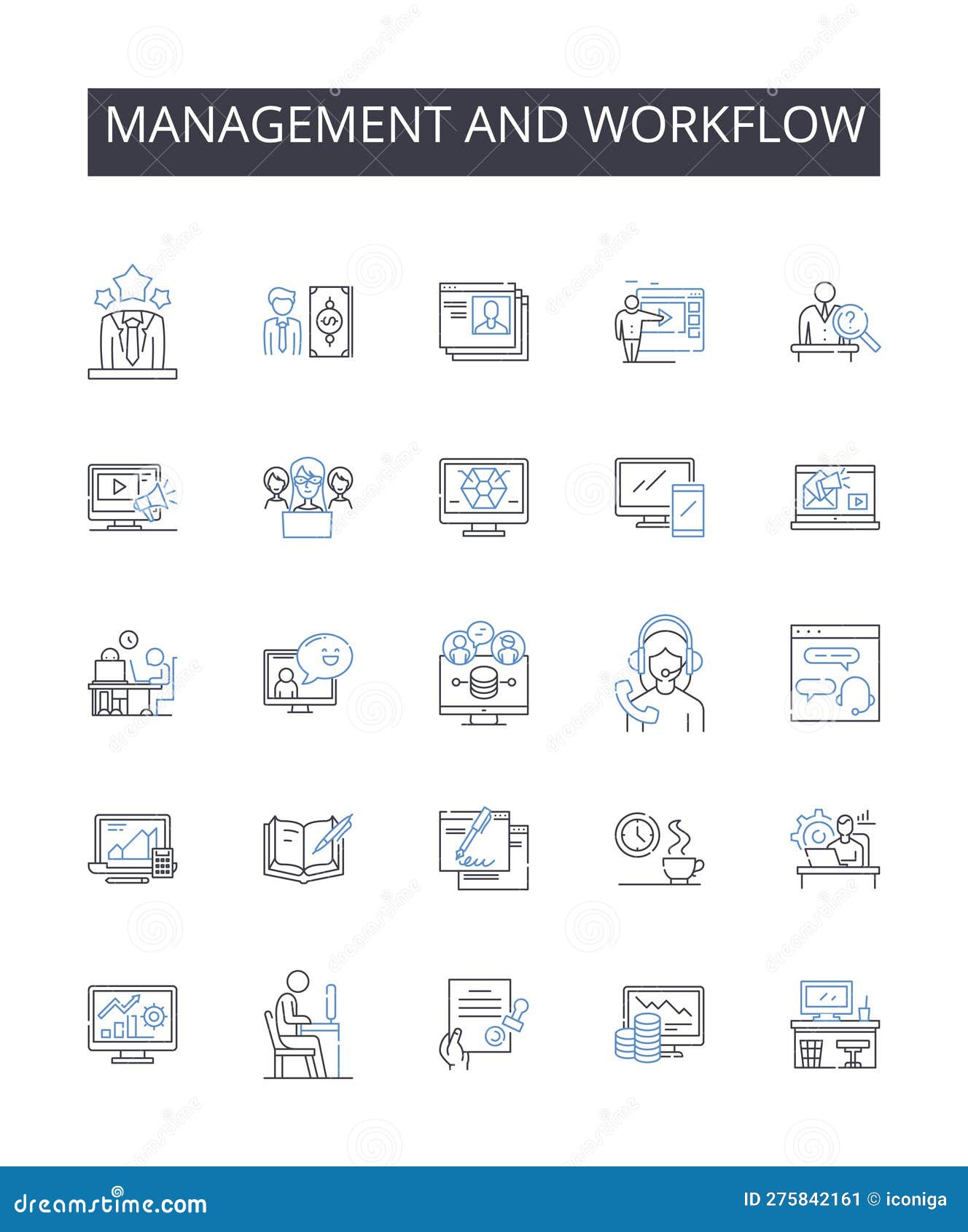Management and Workflow Line Icons Collection. Administration ...