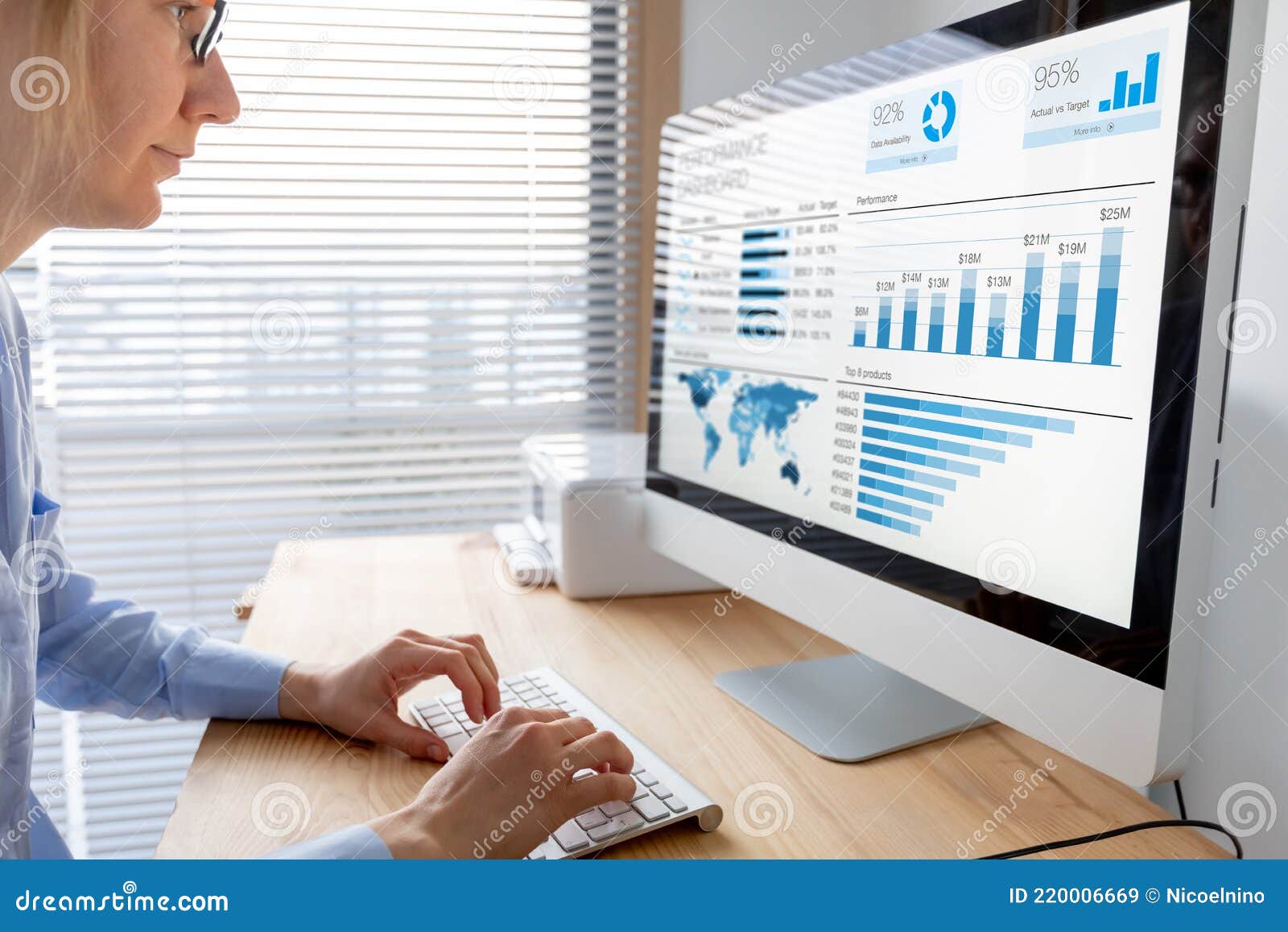 Manager Analysing Performance Data on Dashboard with KPI and Metrics ...