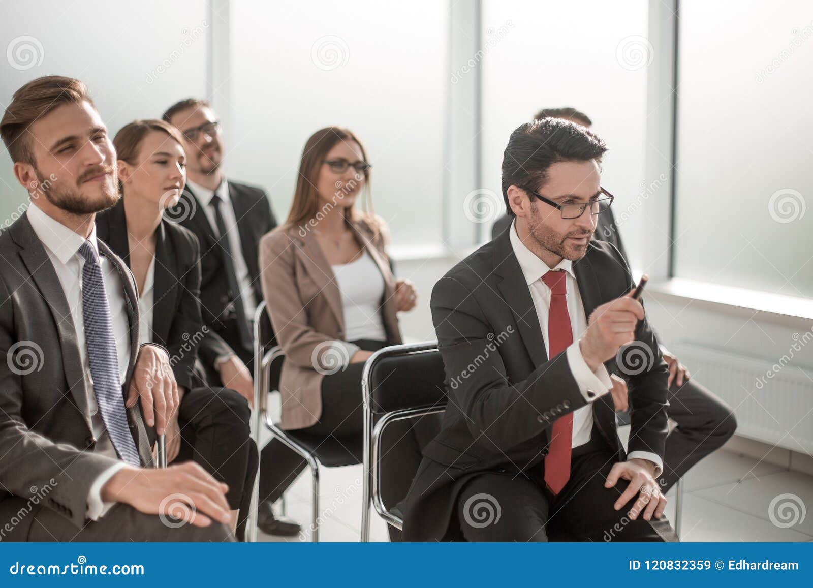Manager Asks a Question at a Business Meeting Stock Image - Image of ...