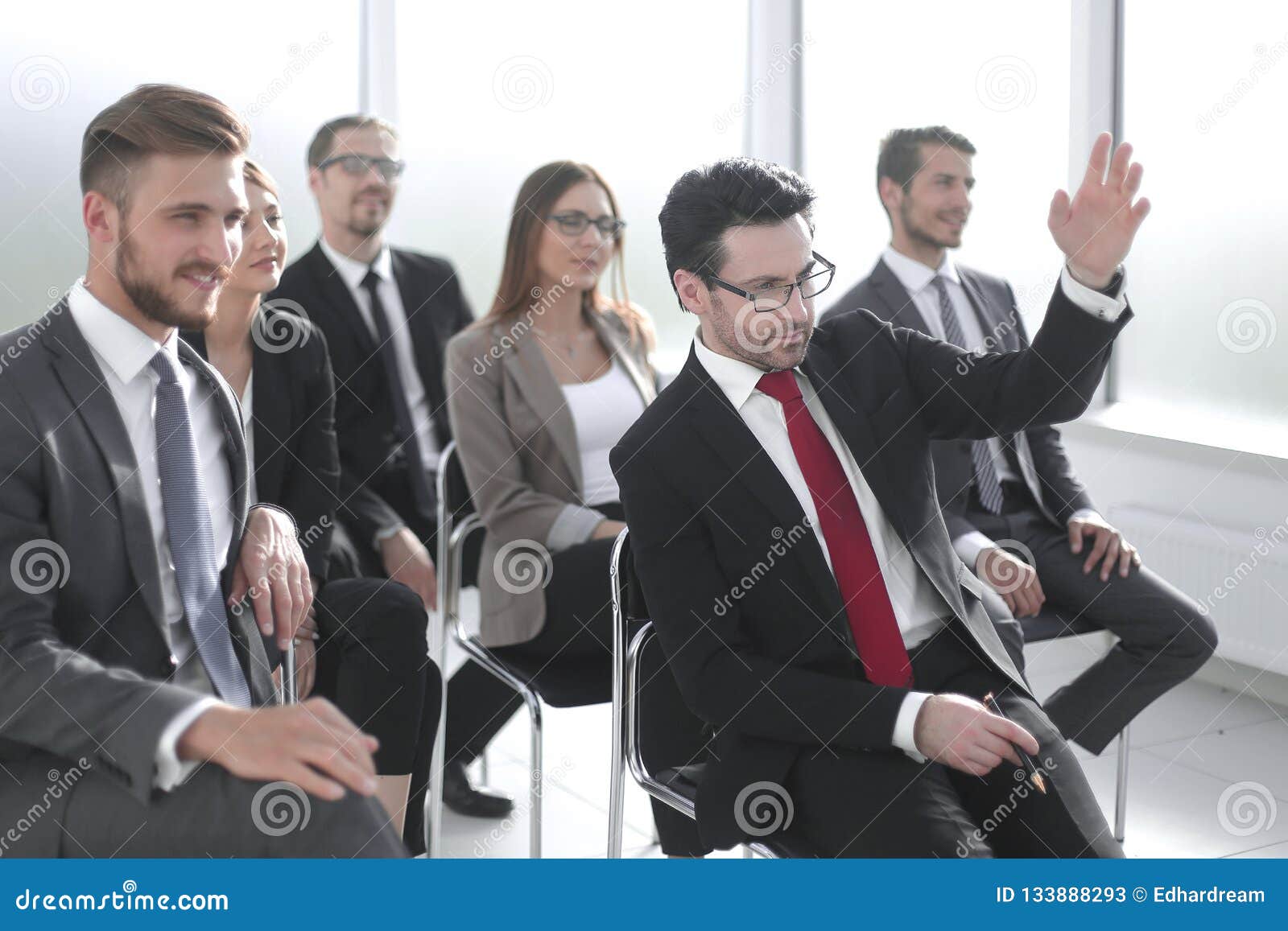 Manager Asks a Question at a Business Meeting Stock Image - Image of ...