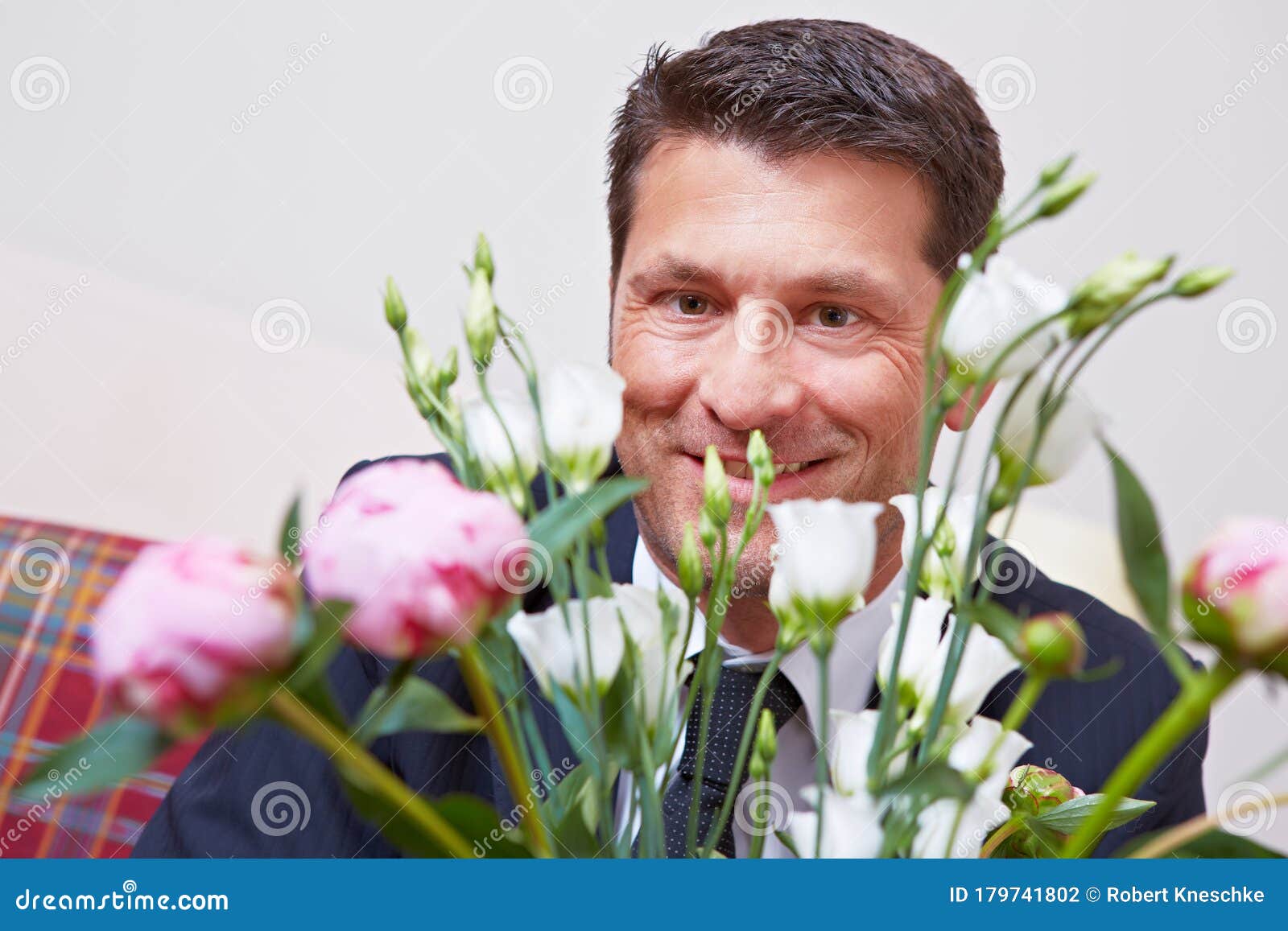 Manager with Bouquet of Roses Stock Photo - Image of partner, gift ...