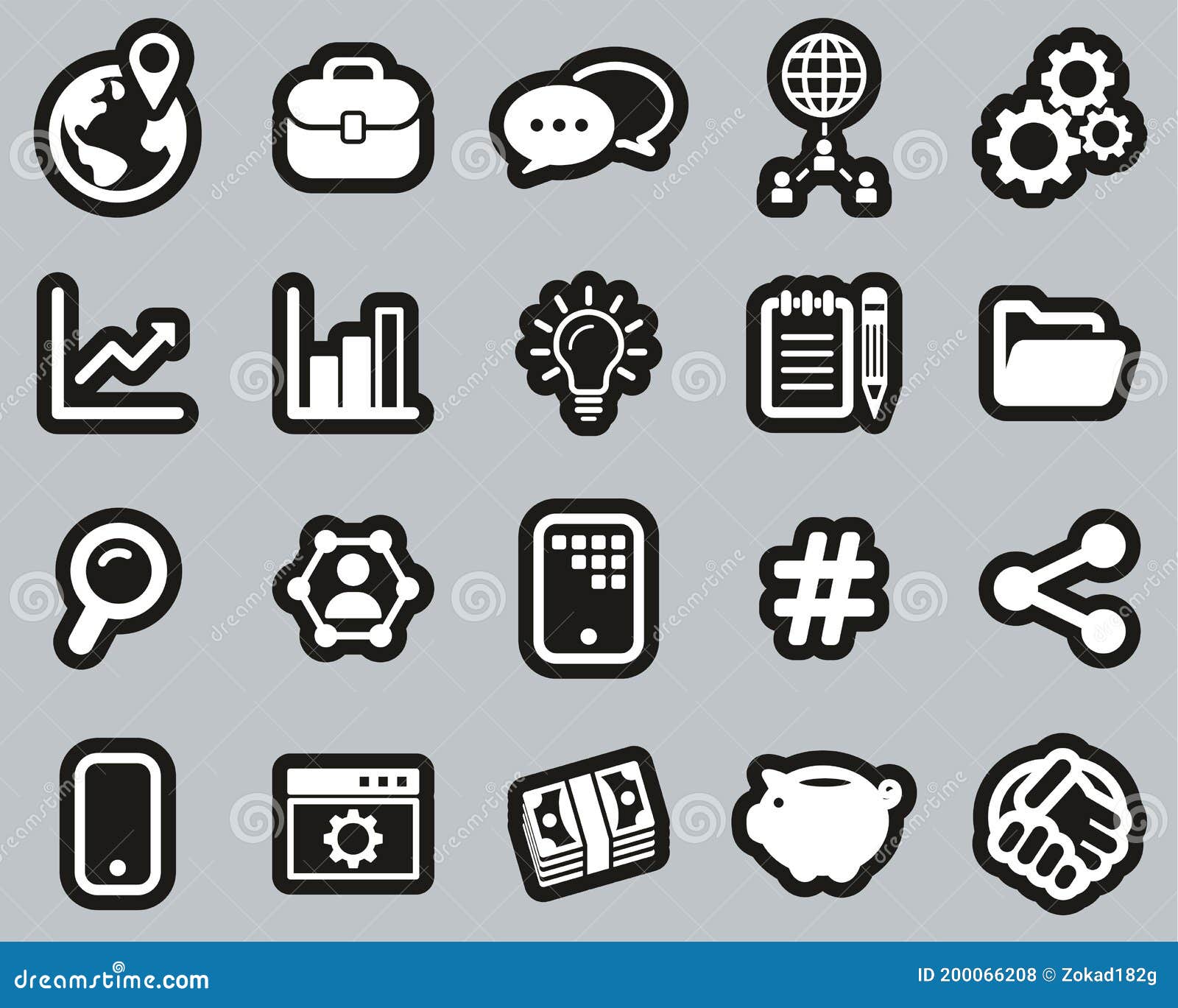 Manager or Business Manager Icons White on Black Sticker Set Big Stock ...