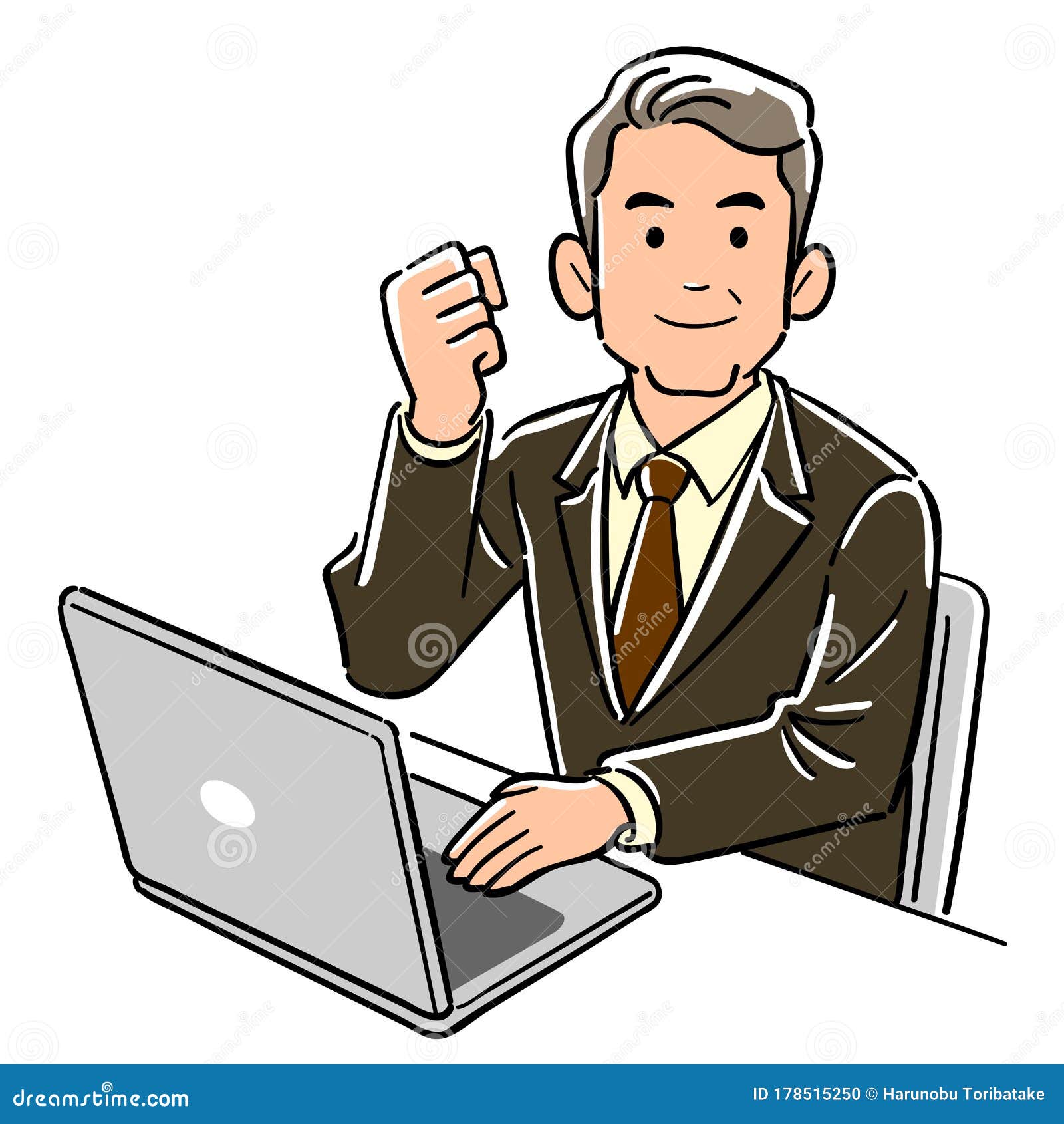 A Manager Businessman Operating a Computer Poses Guts Stock Vector ...