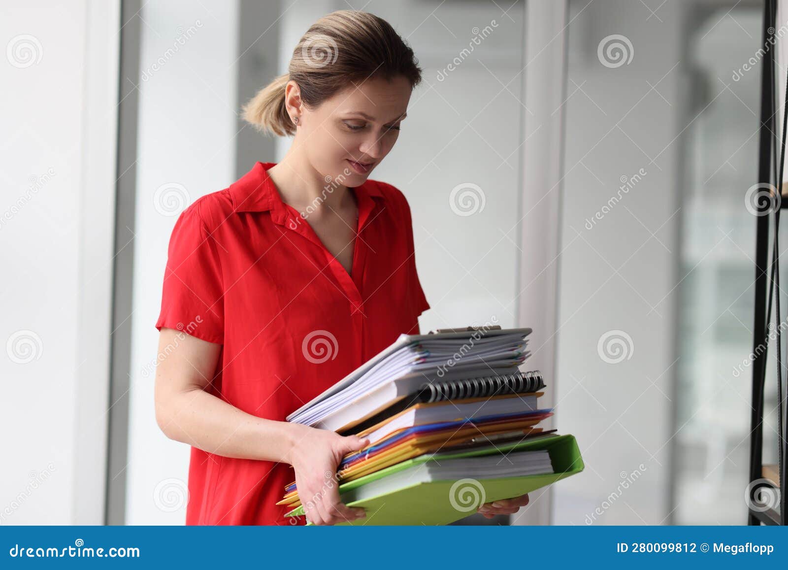 Manager Carries Stack of Folders with Accounting Materials Stock Photo ...