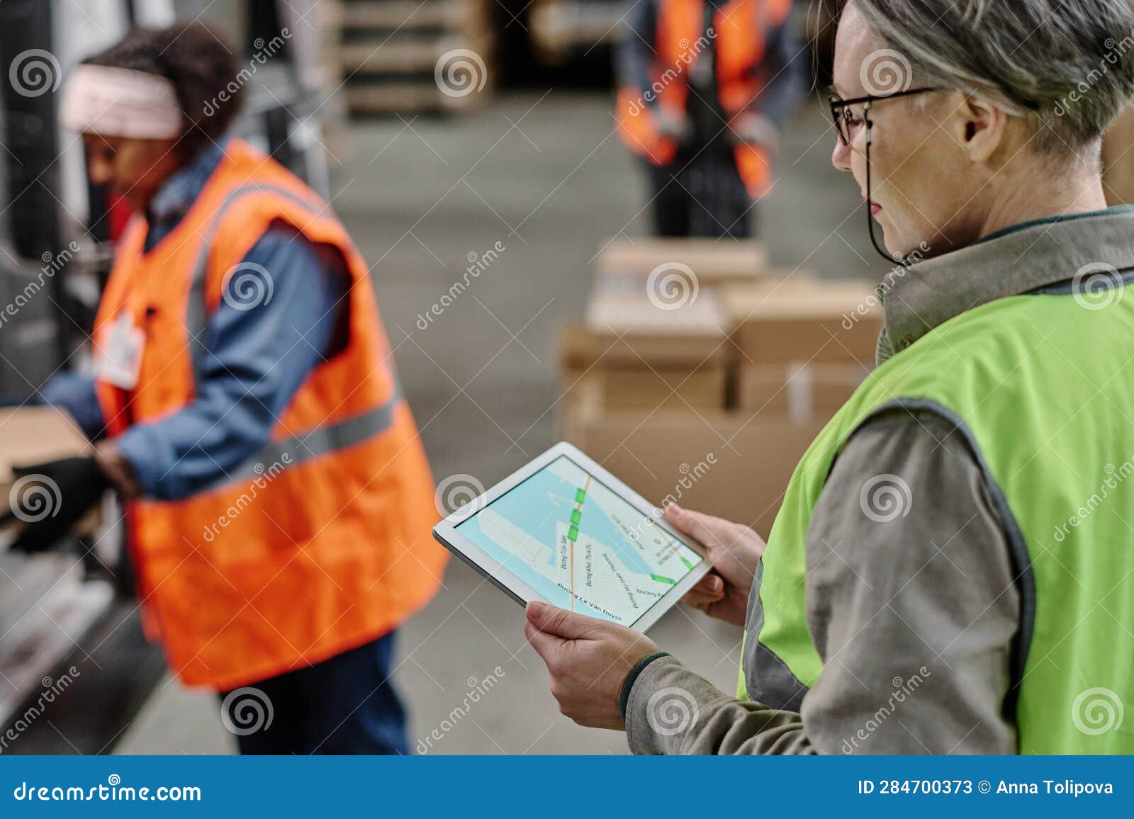 Manager Checking the Delivery Route on Tablet Pc Stock Image - Image of ...
