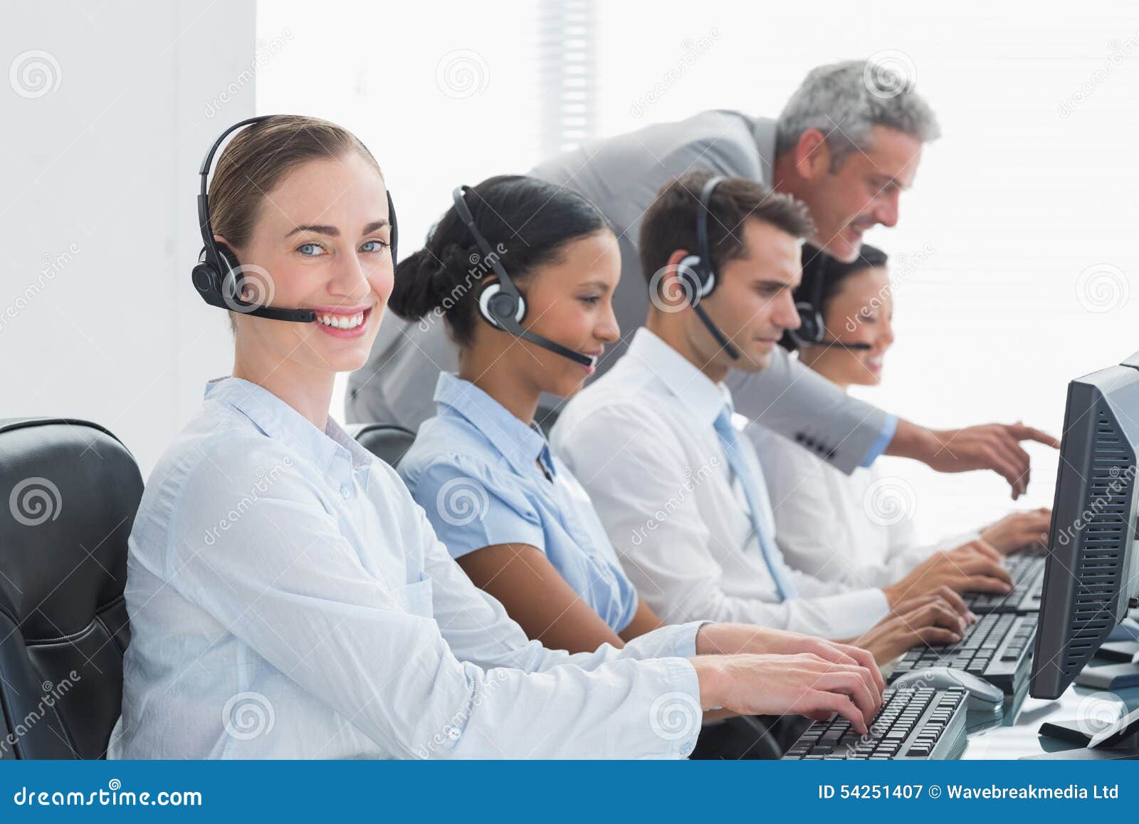 Manager Checking His Colleagues Works Stock Image - Image of call, five ...