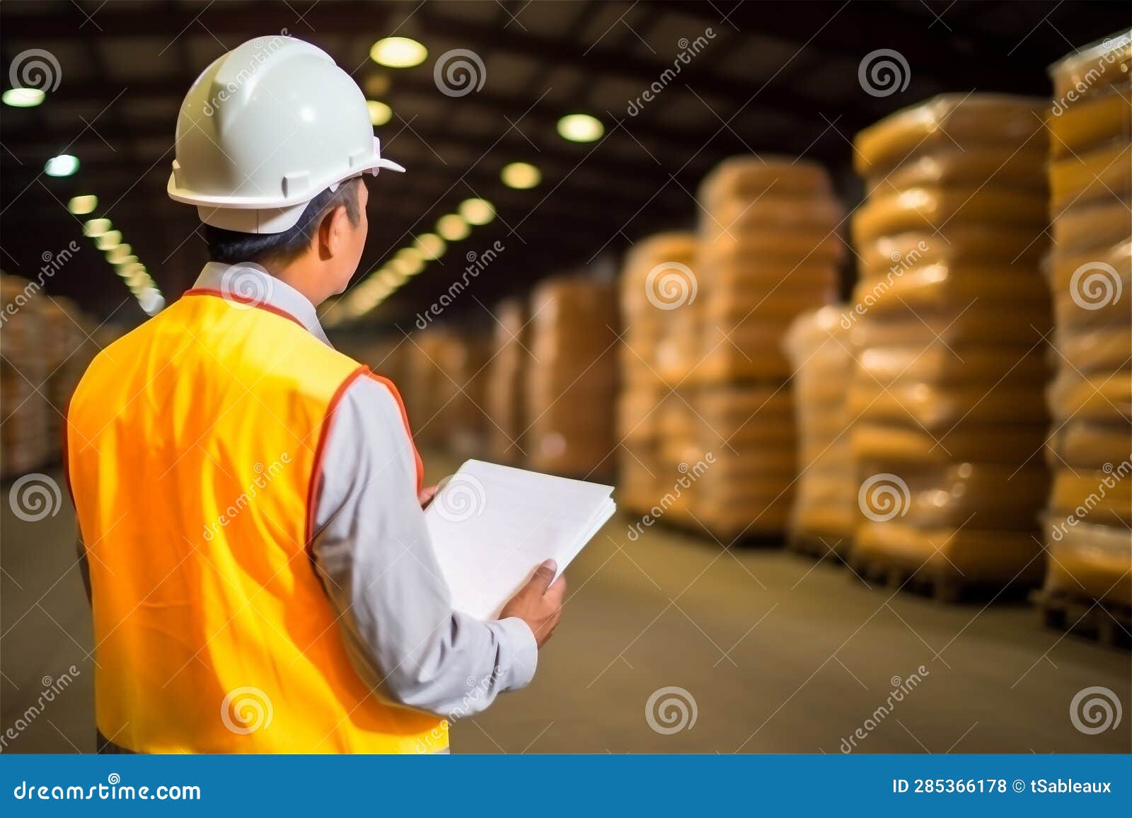 A Manager Checks Goods in a Modern Warehouse Stock Illustration ...