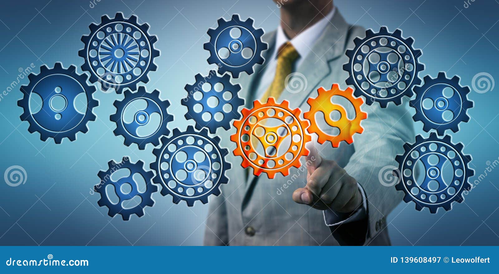 Manager Clicking Two Cogs in Virtual Gear Train Stock Image - Image of ...