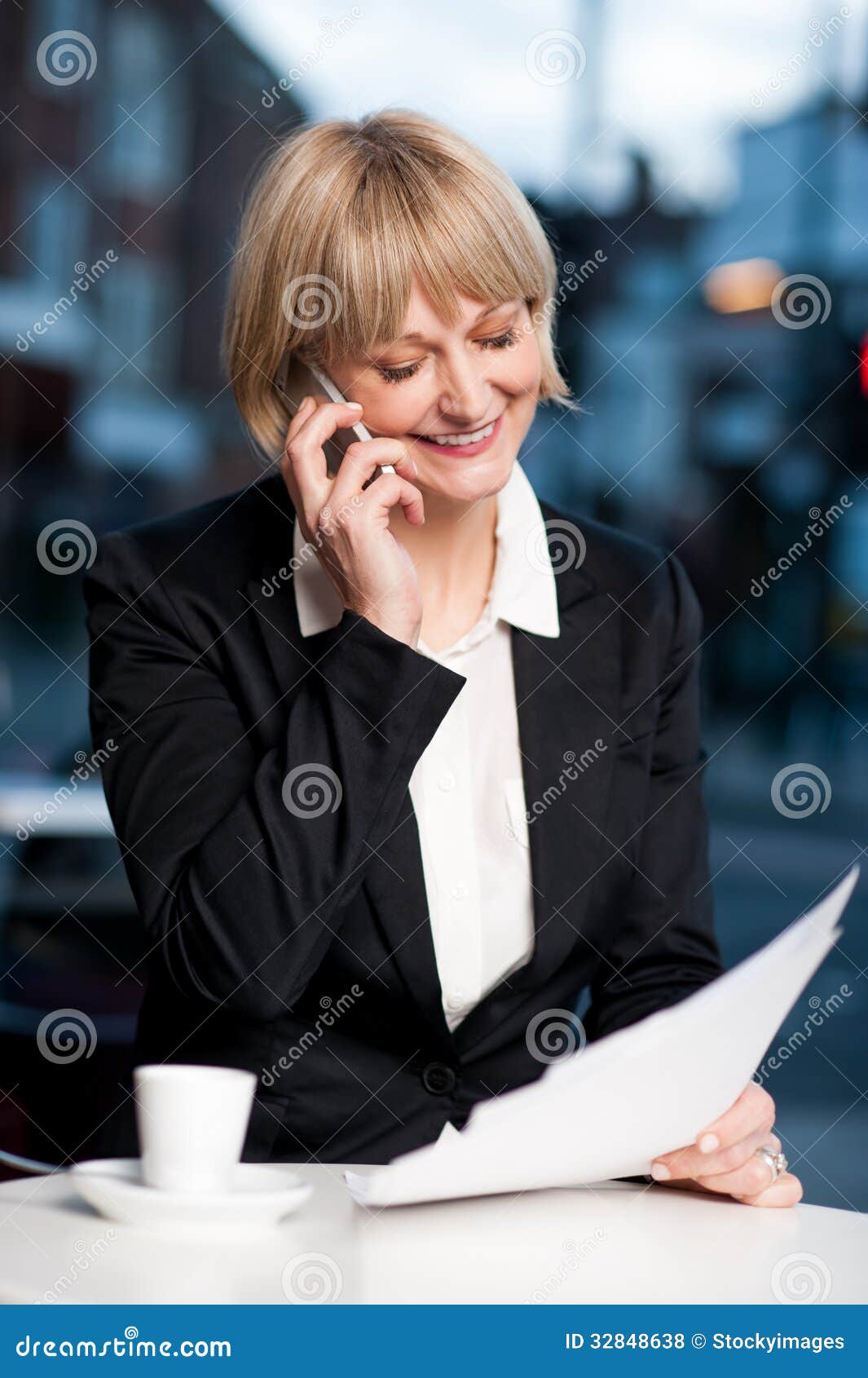Manager Communicating Via Cell Phone in Cafe Stock Photo - Image of ...