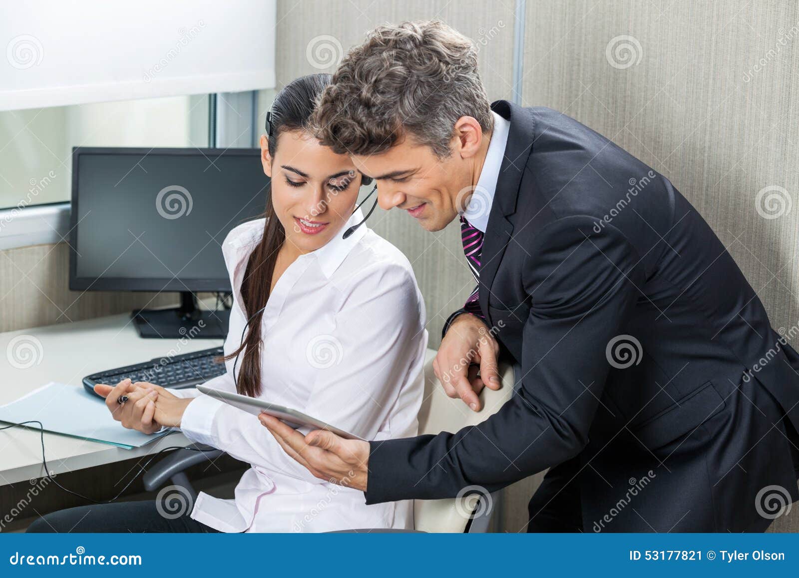 Manager and Customer Service Executive Using Stock Image - Image of ...