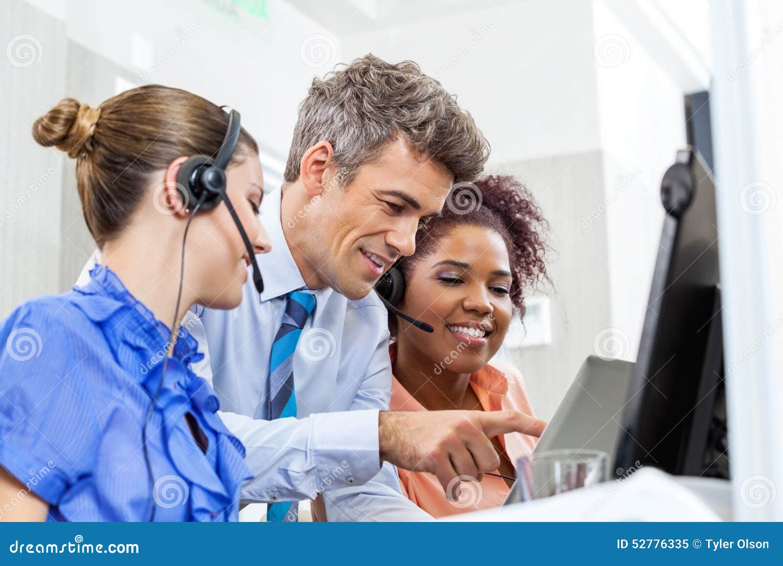 Manager with Customer Service Executives Using Stock Image - Image of ...