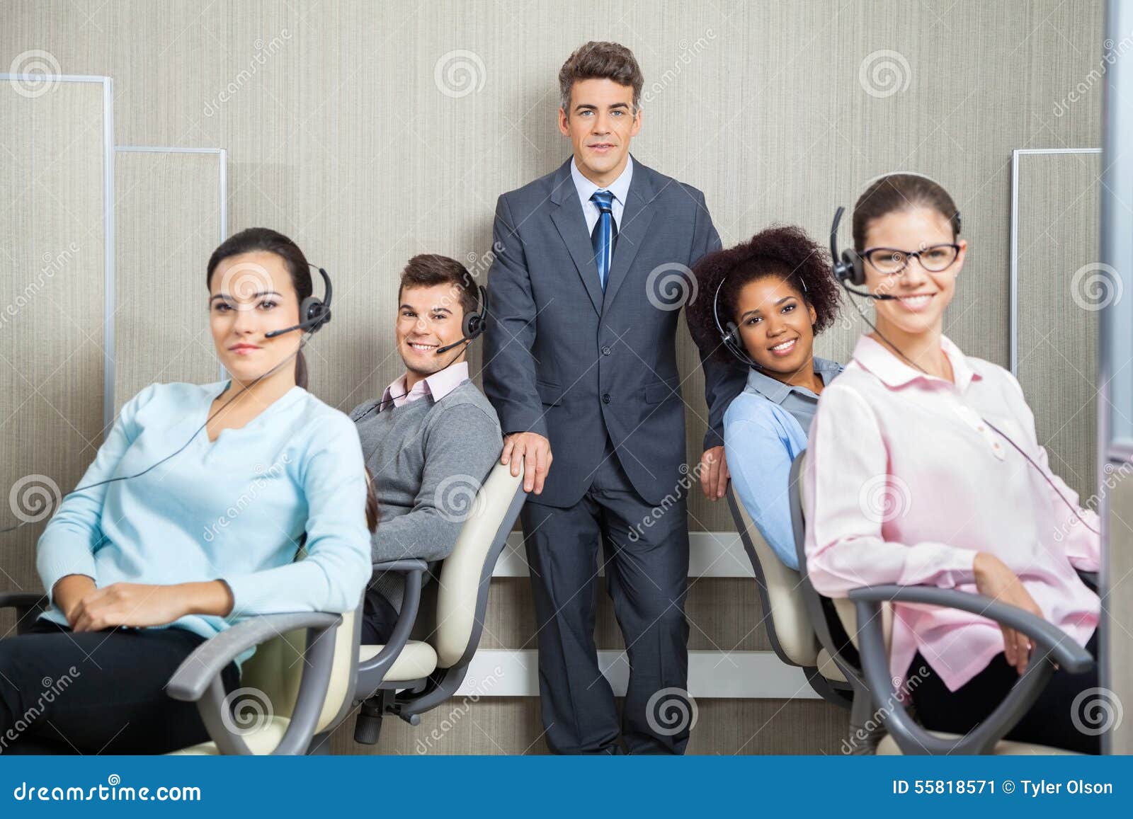 Manager with Customer Service Representatives in Stock Image - Image of ...