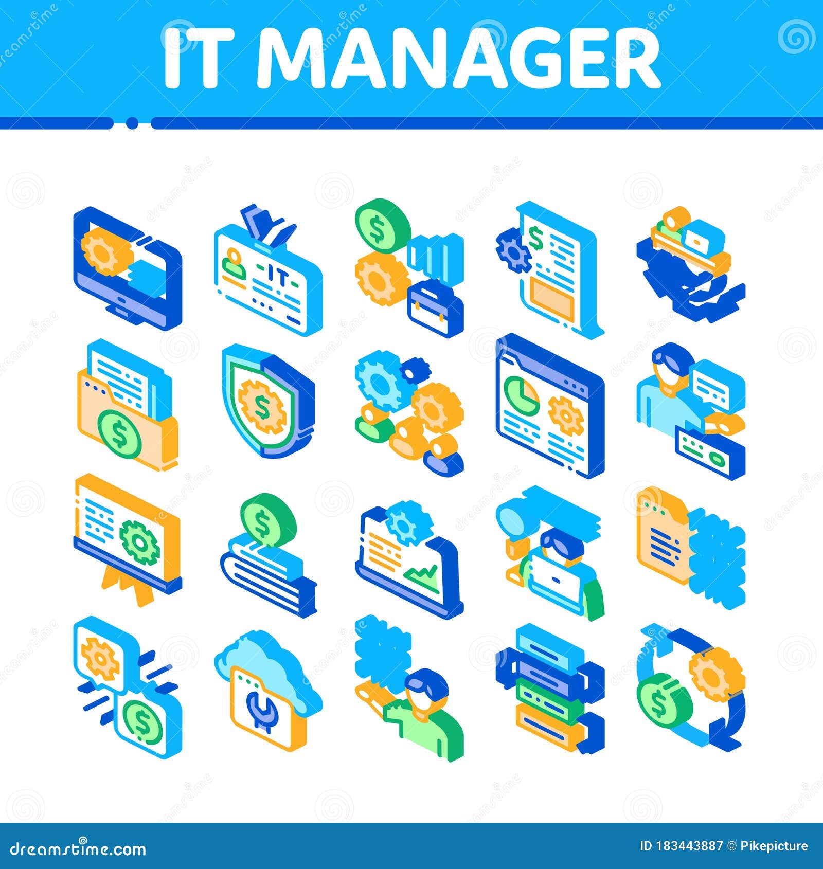 It Manager Developer Isometric Icons Set Vector Stock Vector ...