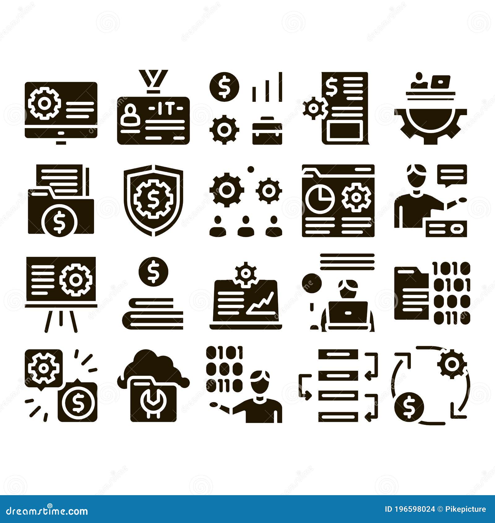 It Manager Developer Glyph Set Vector Stock Vector - Illustration of ...