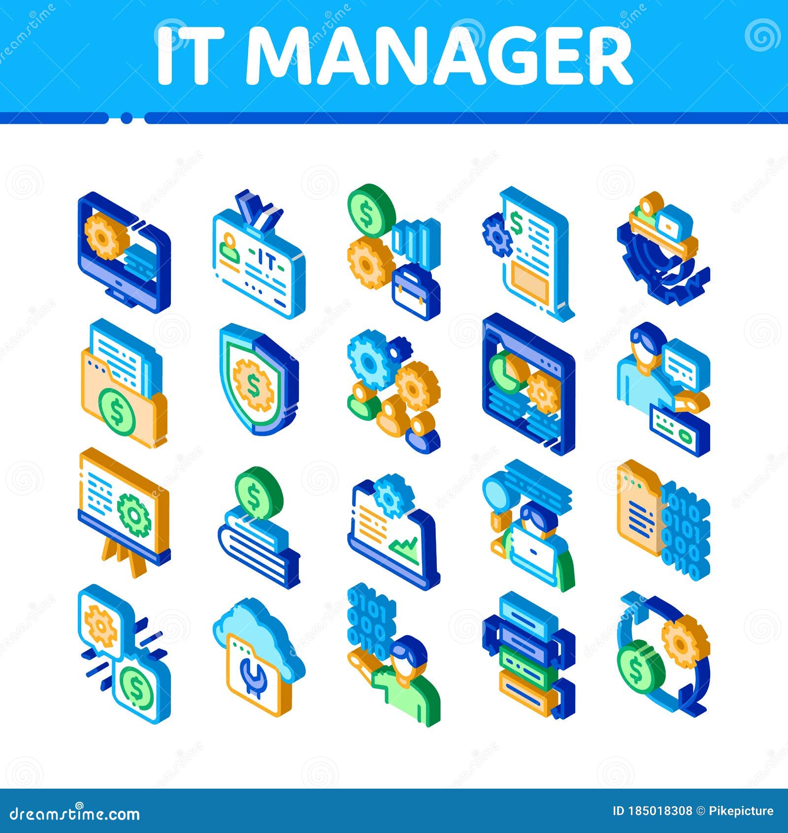 It Manager Developer Isometric Icons Set Vector Stock Vector ...