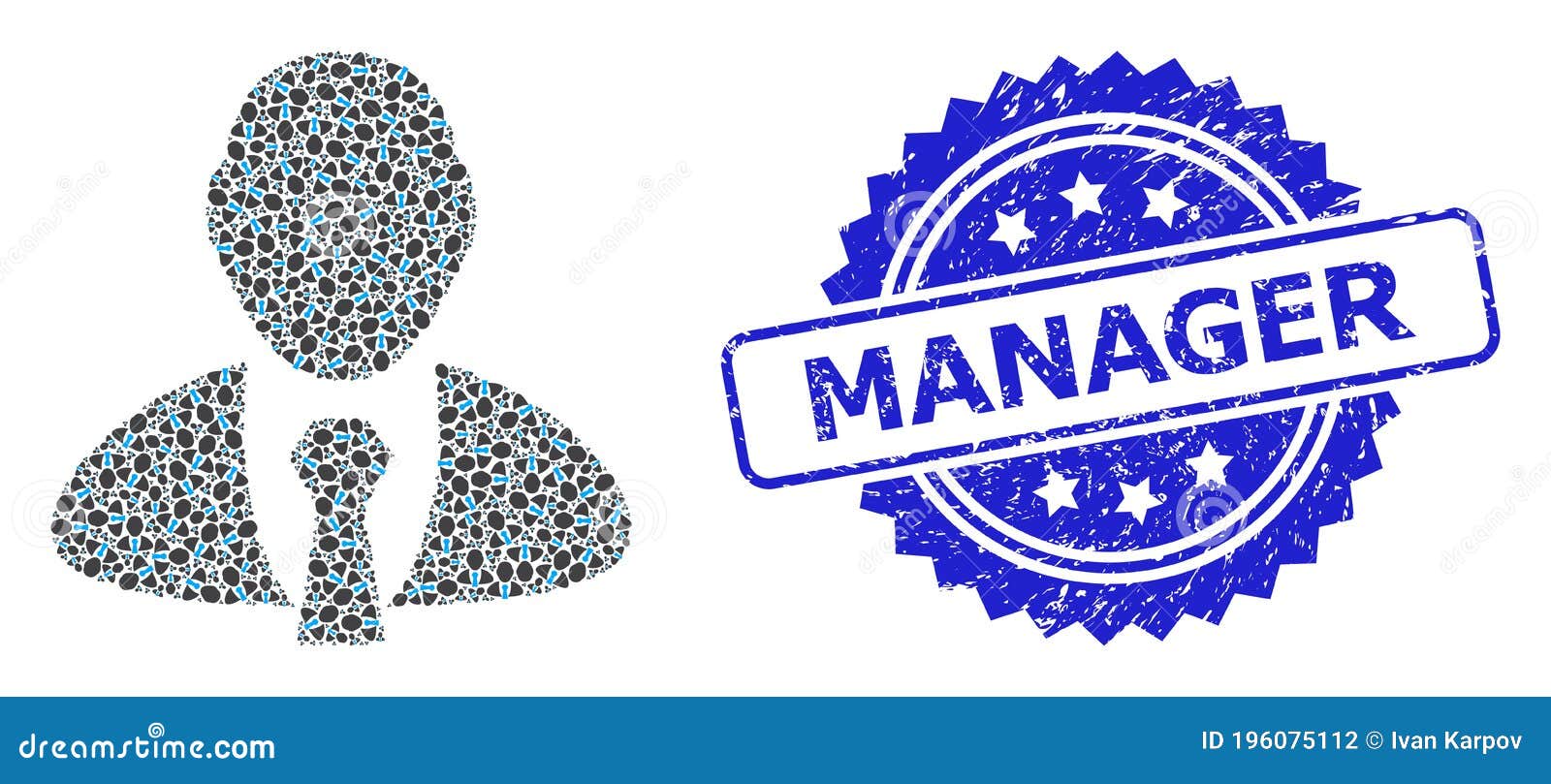 Rubber Manager Seal Stamp and Fractal Manager Icon Composition Stock ...