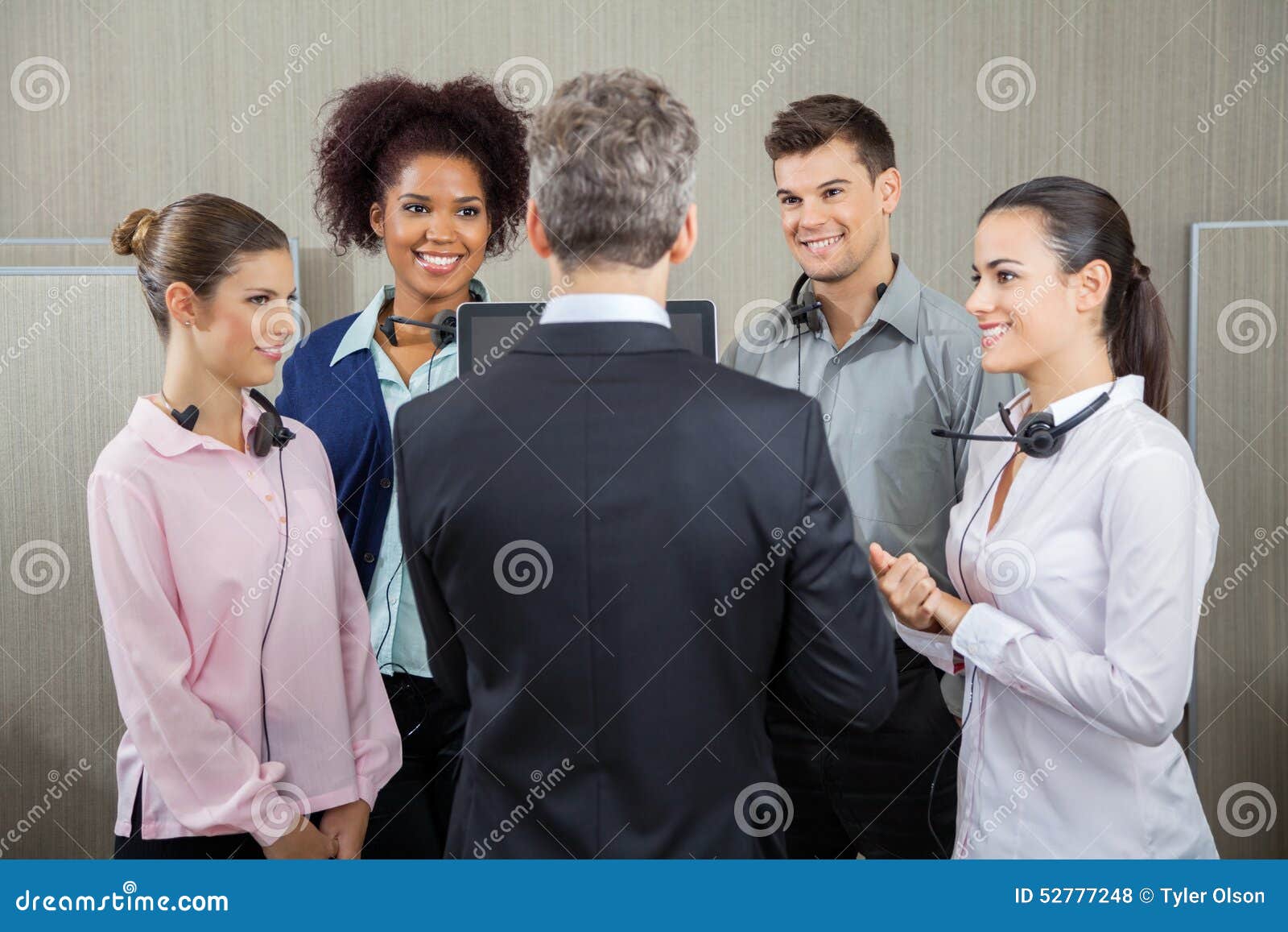 Manager Discussing with Employees Stock Photo - Image of head ...