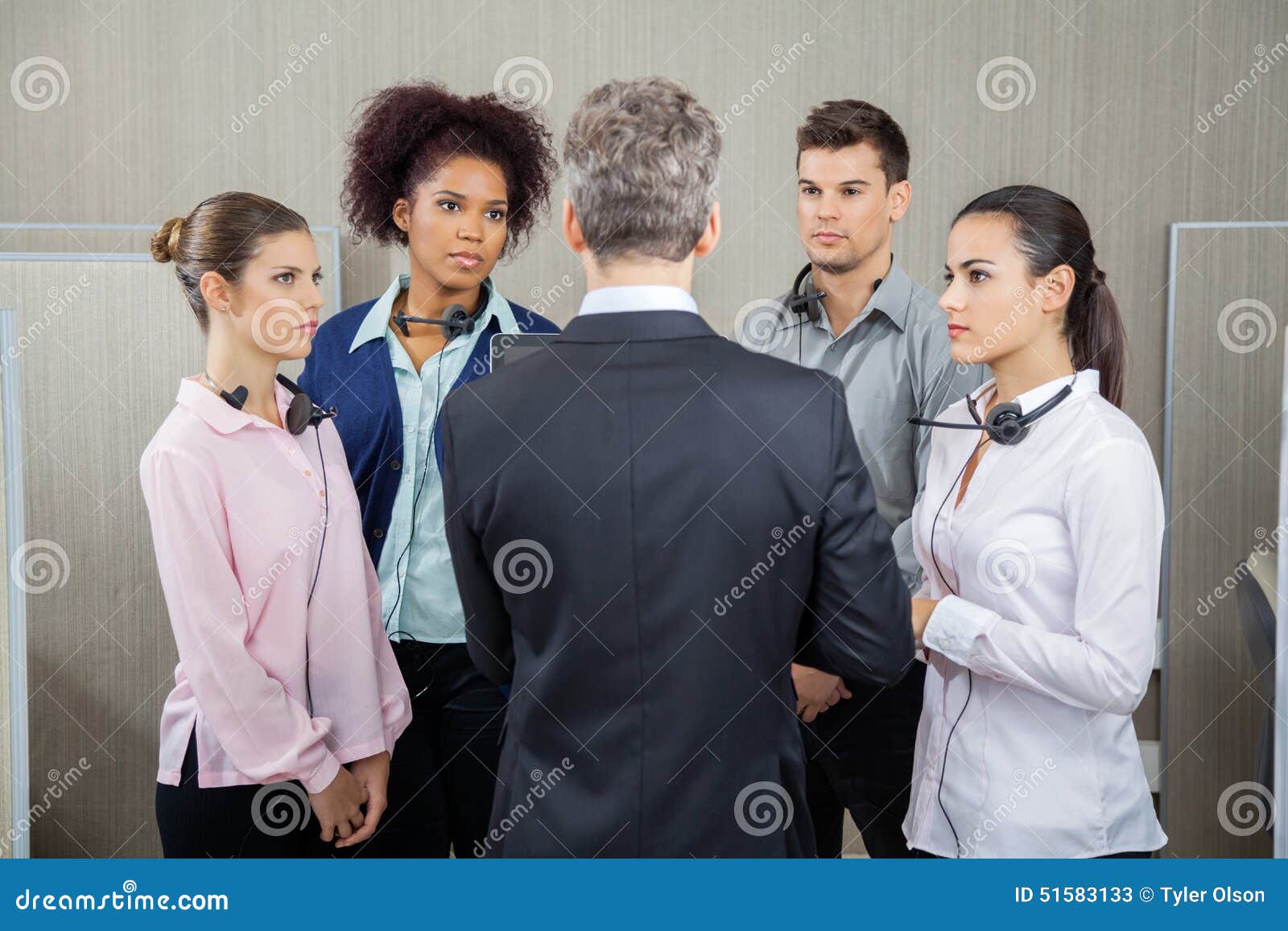 Manager Discussing with Serious Employees Stock Image - Image of ...