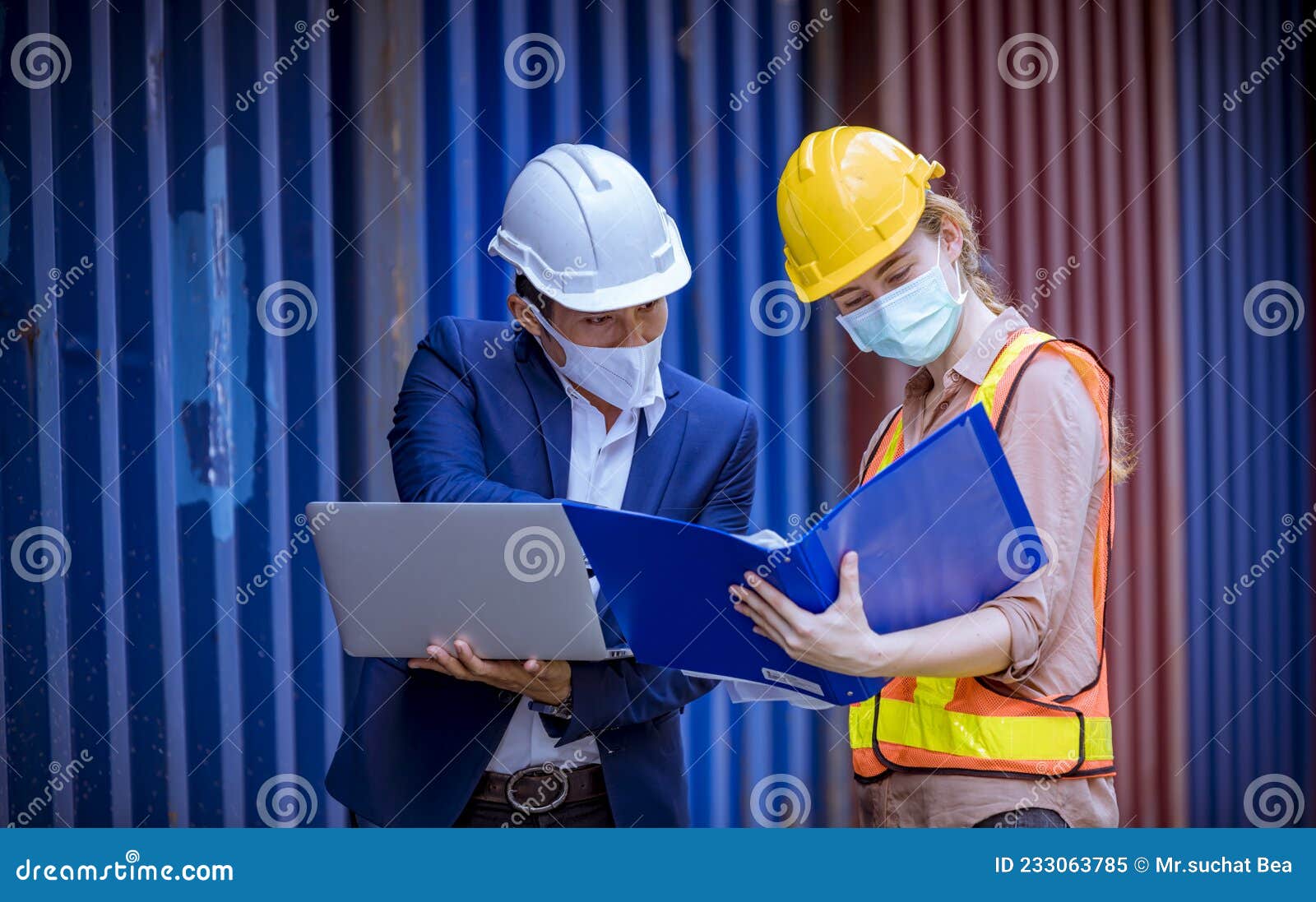 Manager and Dock Worker Under Discussion about Dock Container Shipping ...
