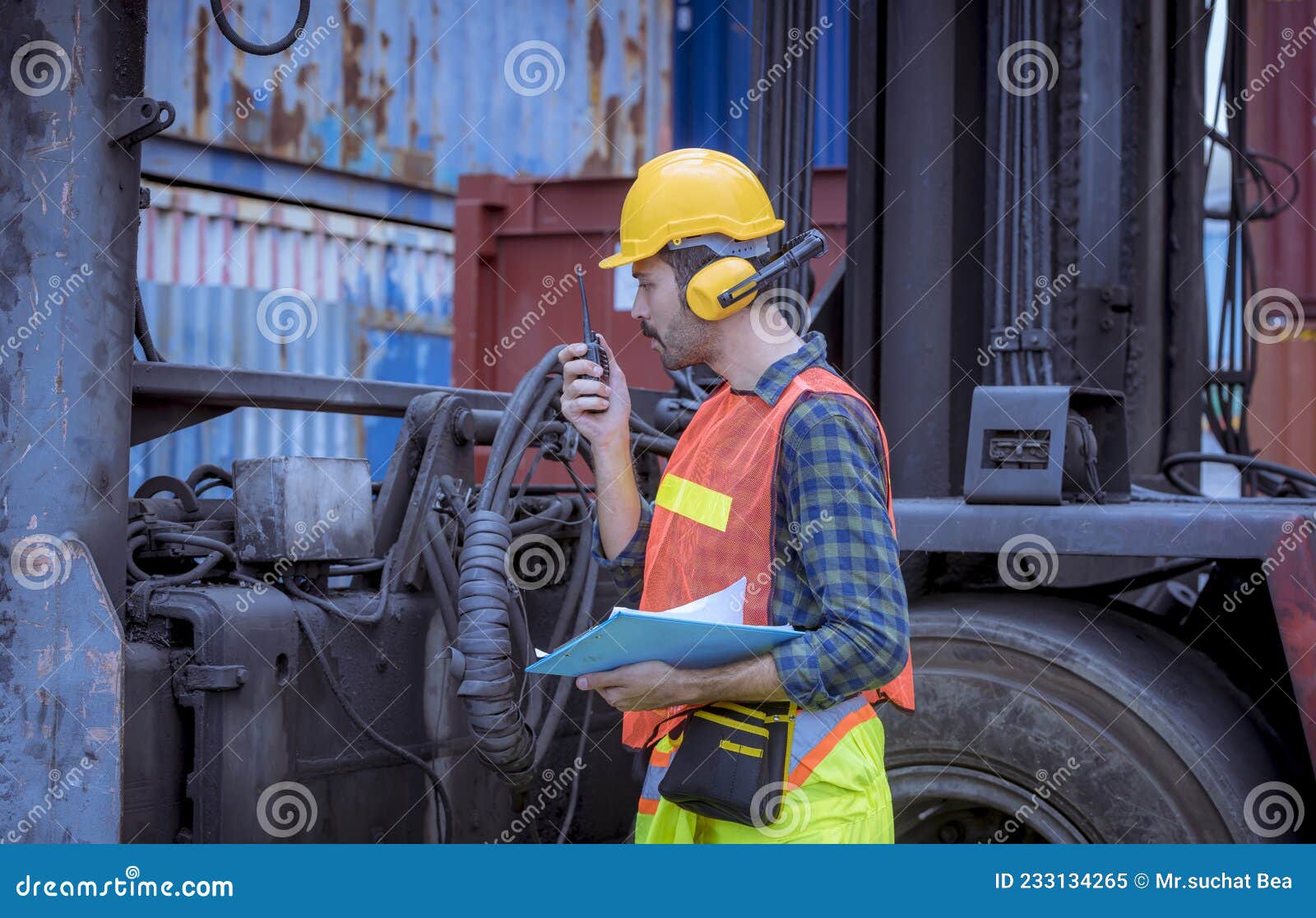 Manager and Dock Worker Under Discussion about Dock Container Shipping ...