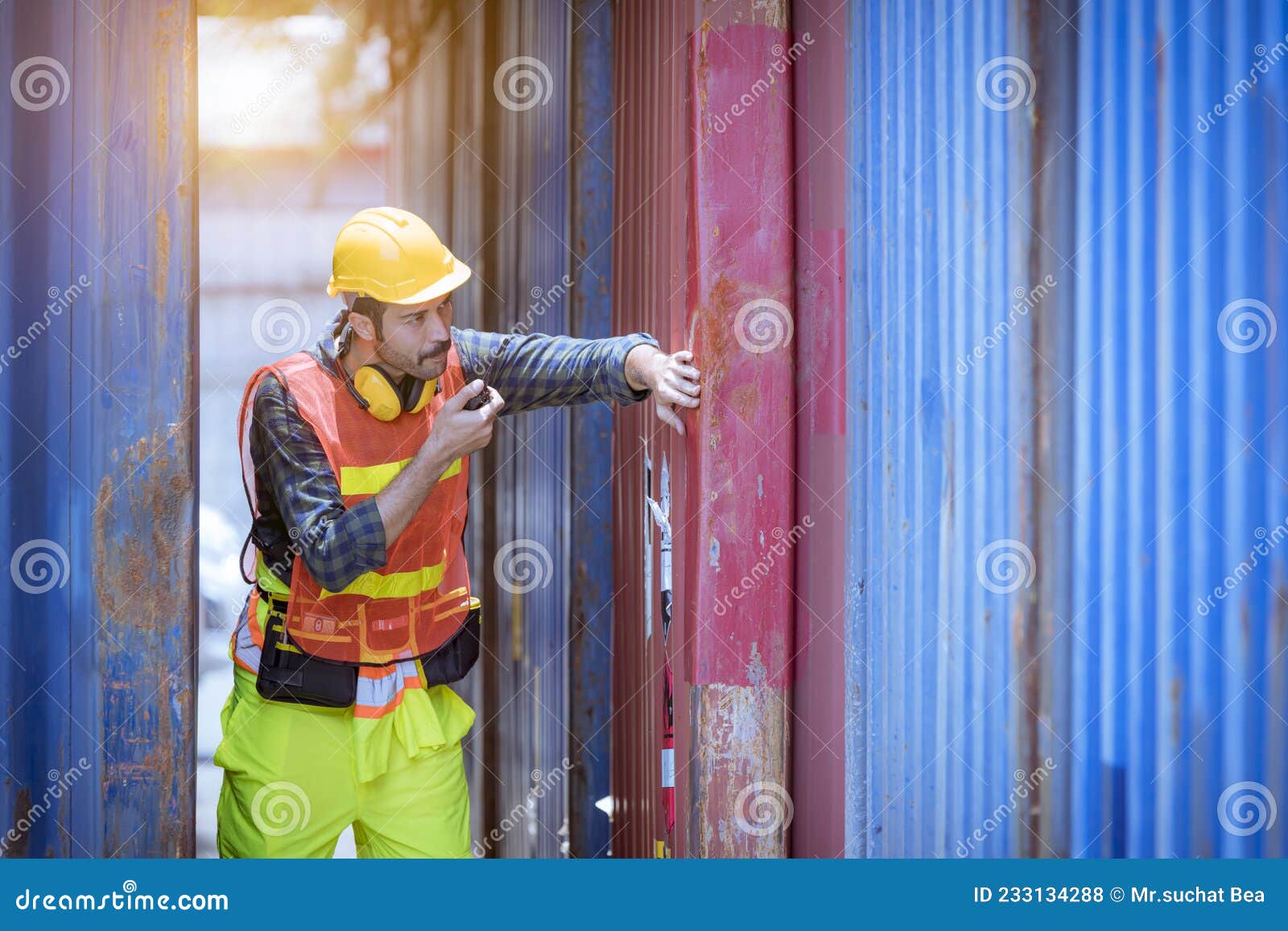 Manager and Dock Worker Under Discussion about Dock Container Shipping ...
