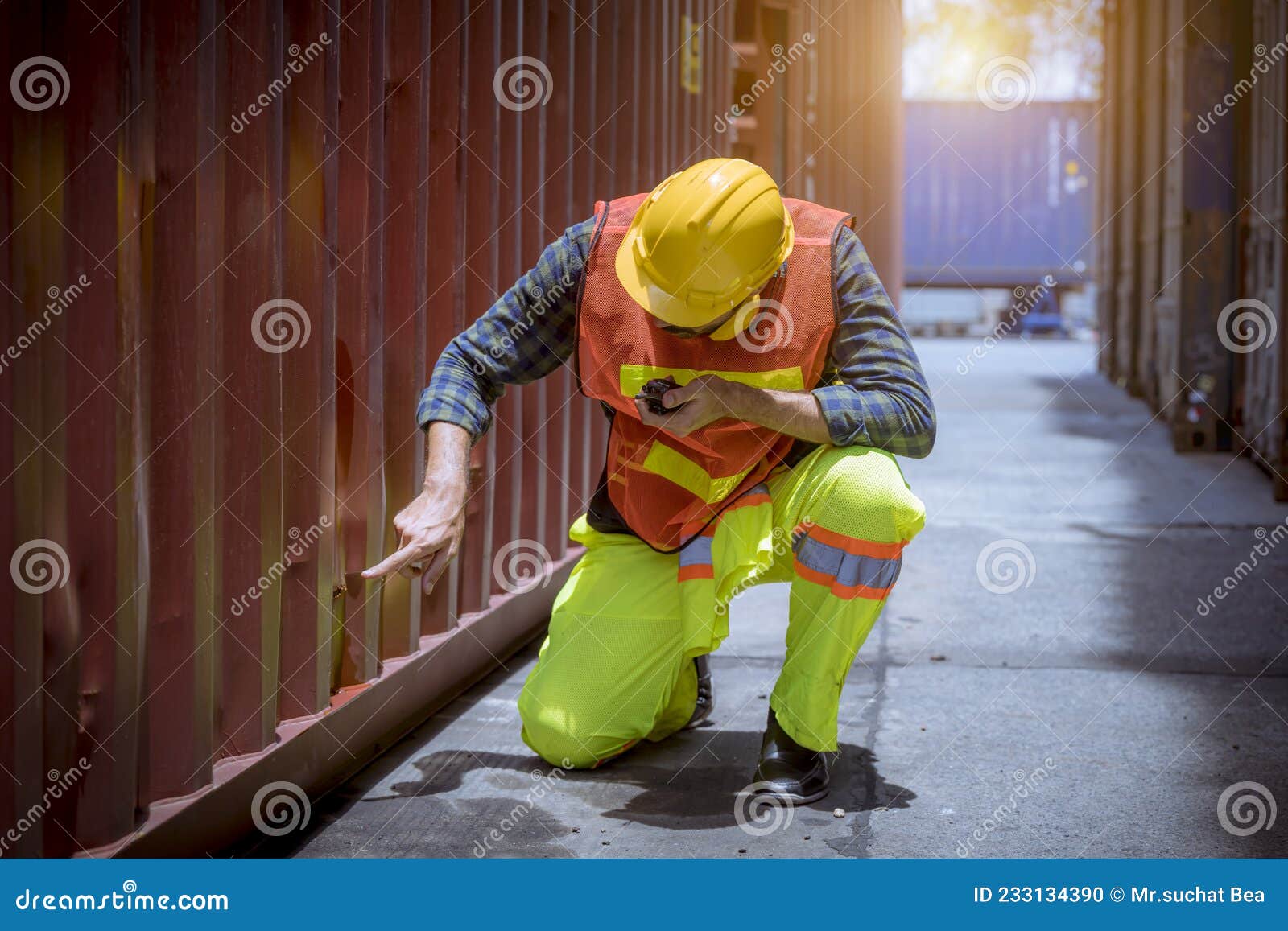 Manager and Dock Worker Under Discussion about Dock Container Shipping ...