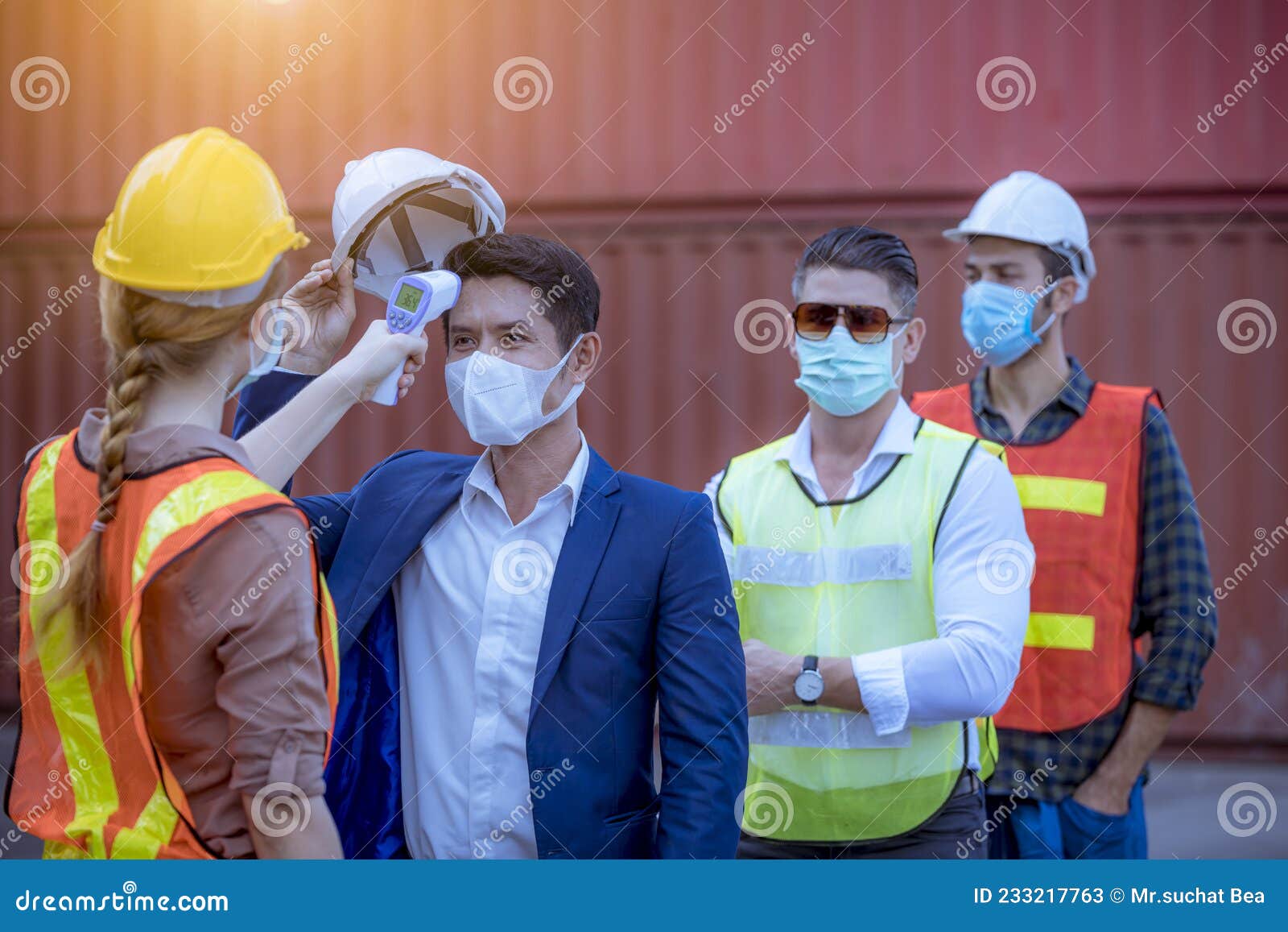 Manager and Dock Worker Under Discussion about Dock Container Shipping ...