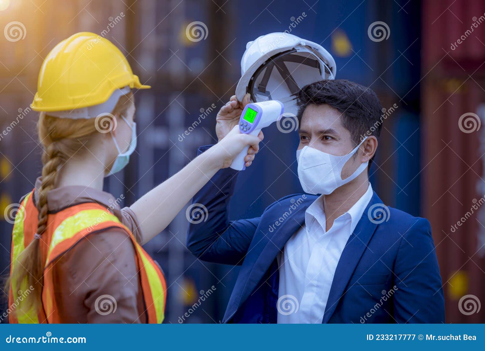 Manager And Dock Worker Under Discussion About Dock Container Shipping ...