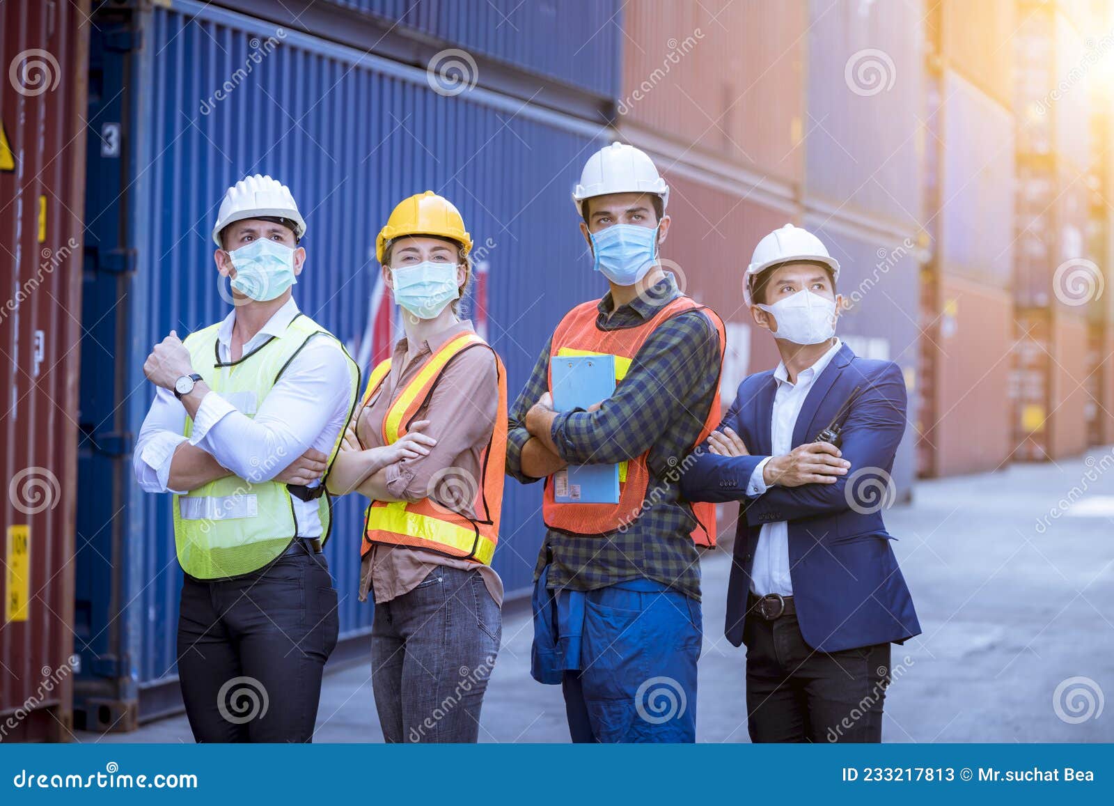 Manager and Dock Worker Under Discussion about Dock Container Shipping ...