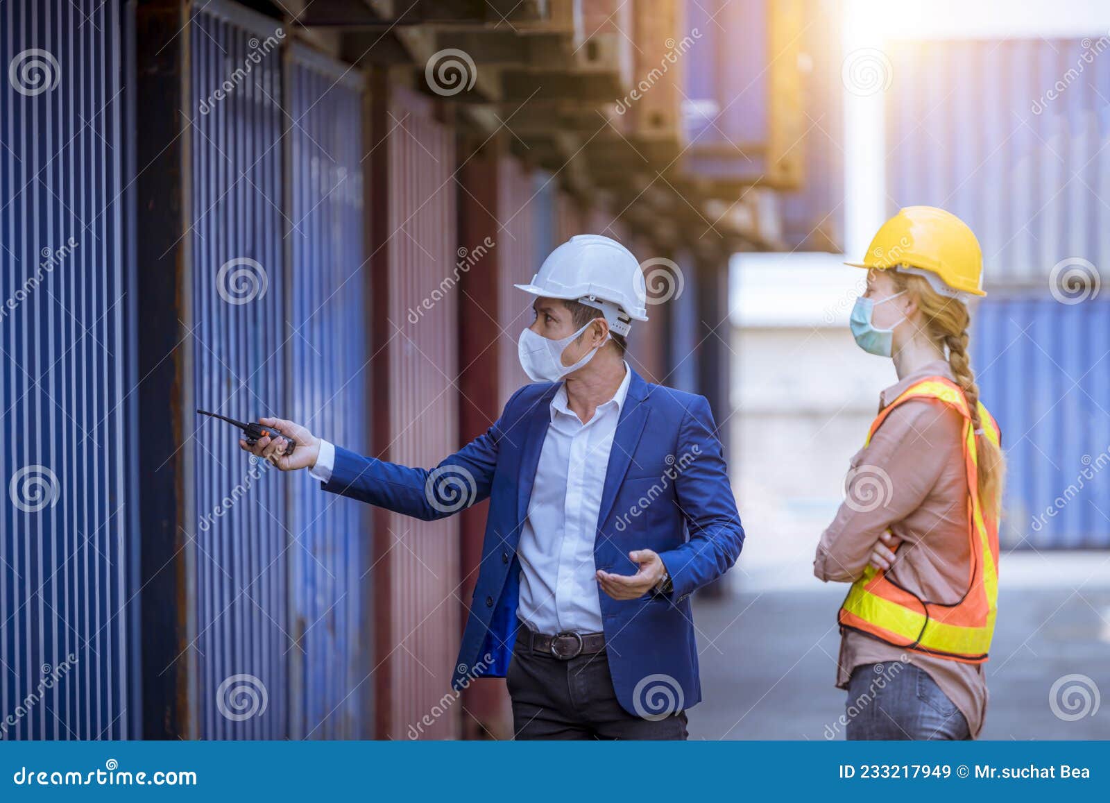 Manager and Dock Worker Under Discussion about Dock Container Shipping ...