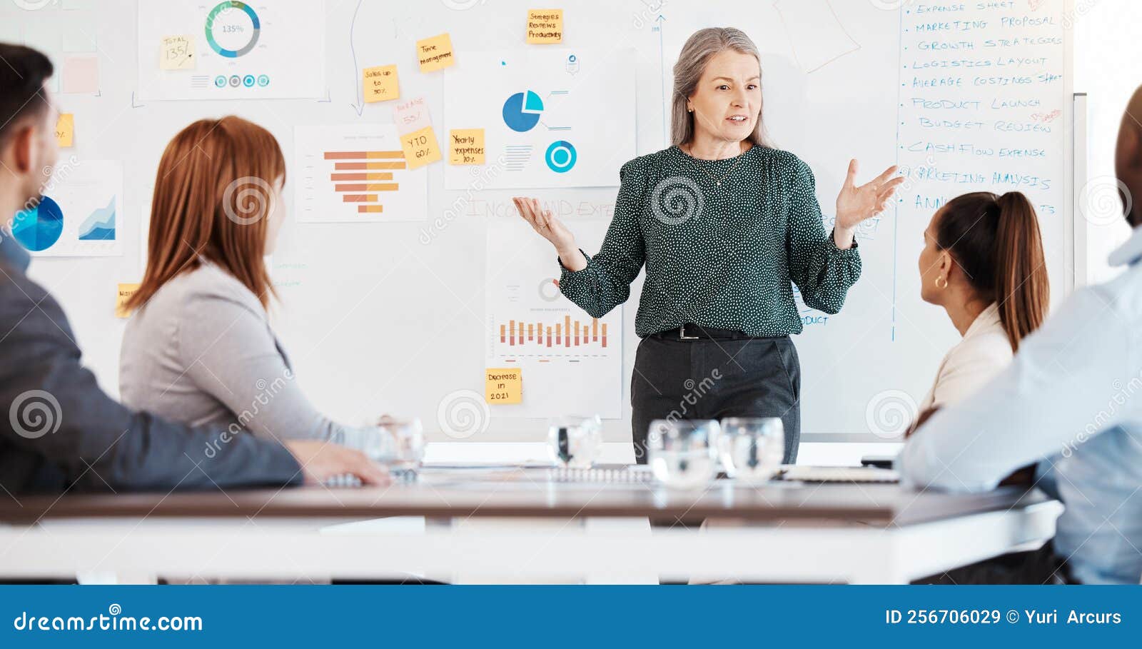 Manager Doing a Presentation in Business Meeting with Financial Charts ...