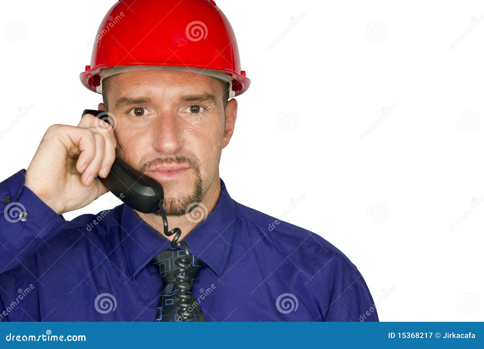 Manager with Earphone and Helmet Stock Image - Image of shirt, person ...