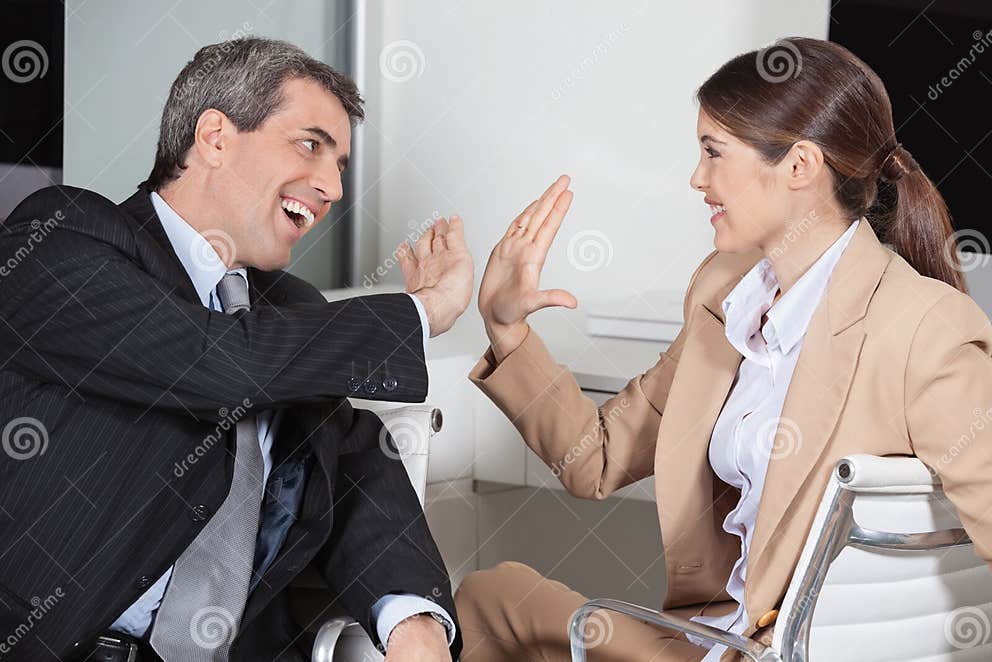 Manager and Employee Giving High Stock Image - Image of five, business ...