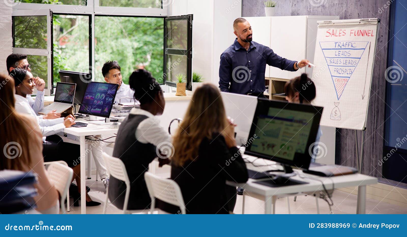 Manager Explaining Sales Funnel Marketing Presentation Stock Image ...