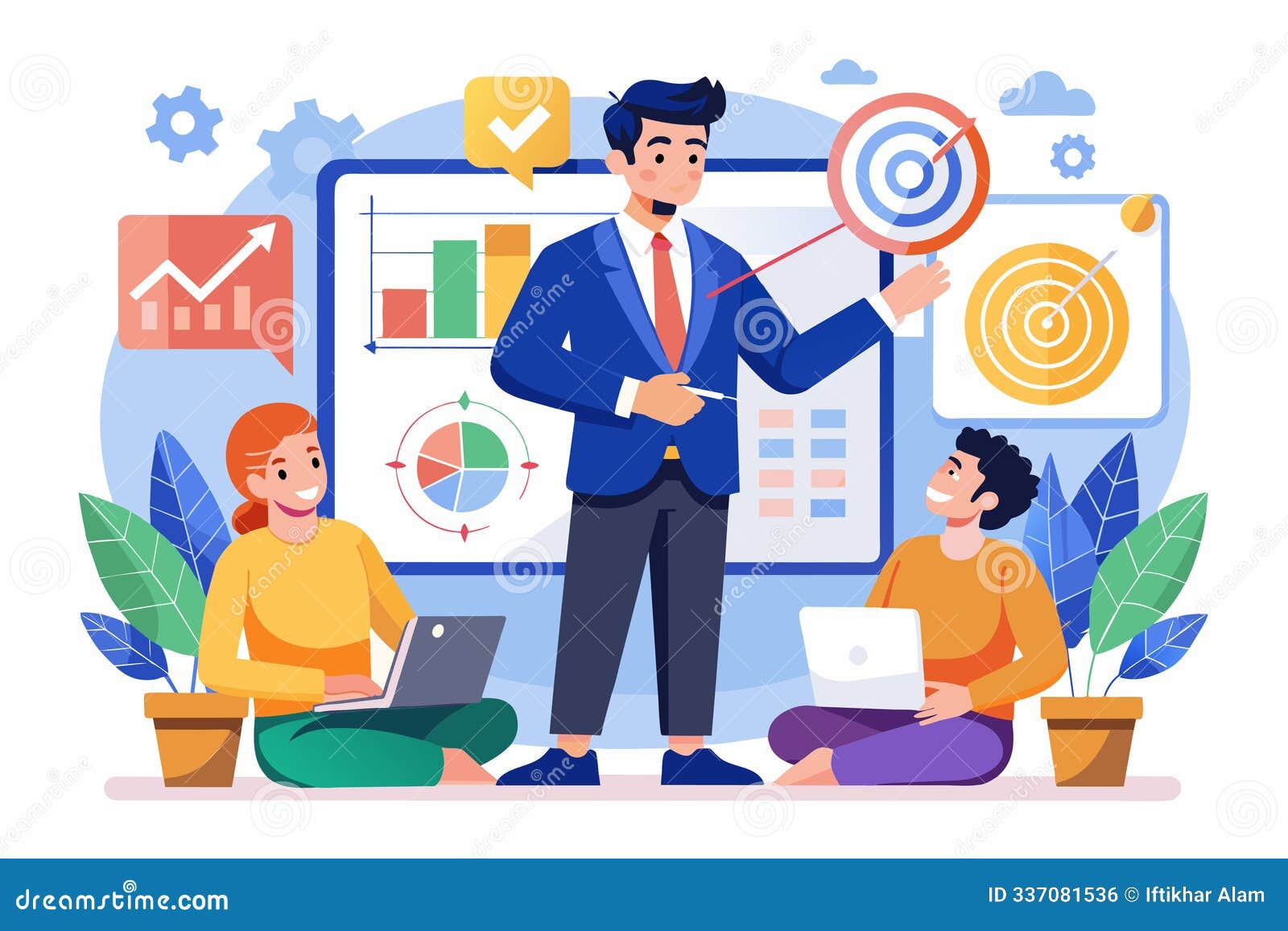 A Manager Explains Key Business Objectives while Team Members Engage ...