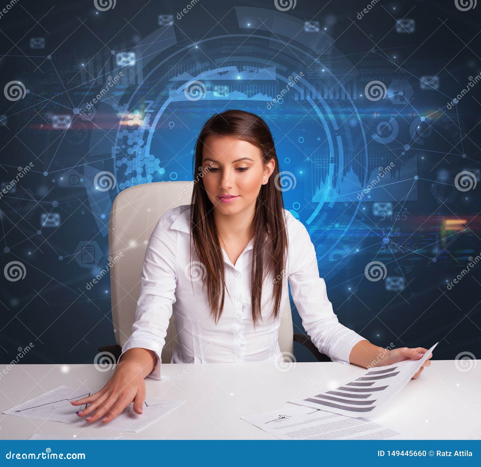 Manager in Front of the Office Desk with Communication Concept Stock ...