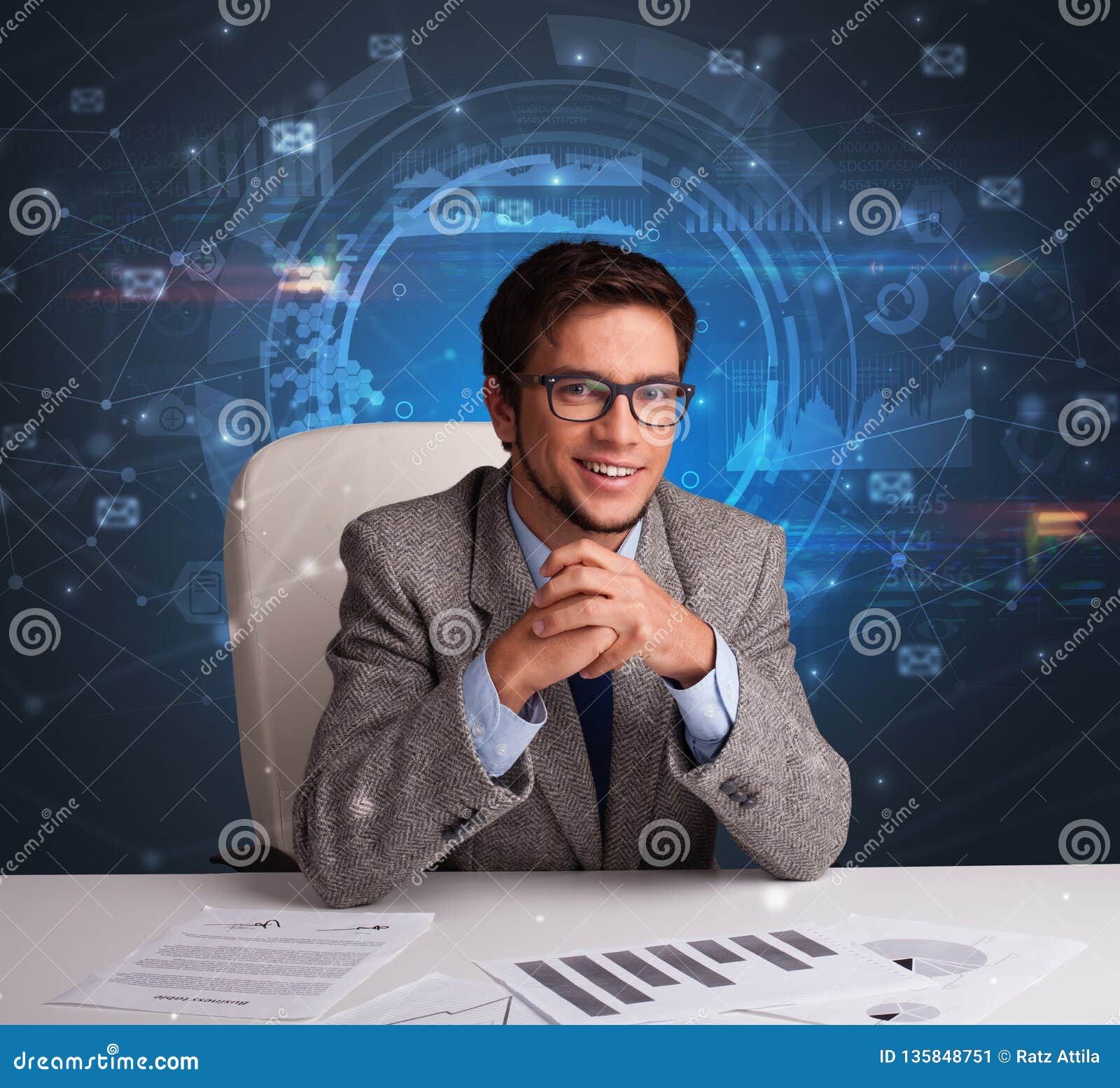 Manager in Front of the Office Desk with Communication Concept Stock ...