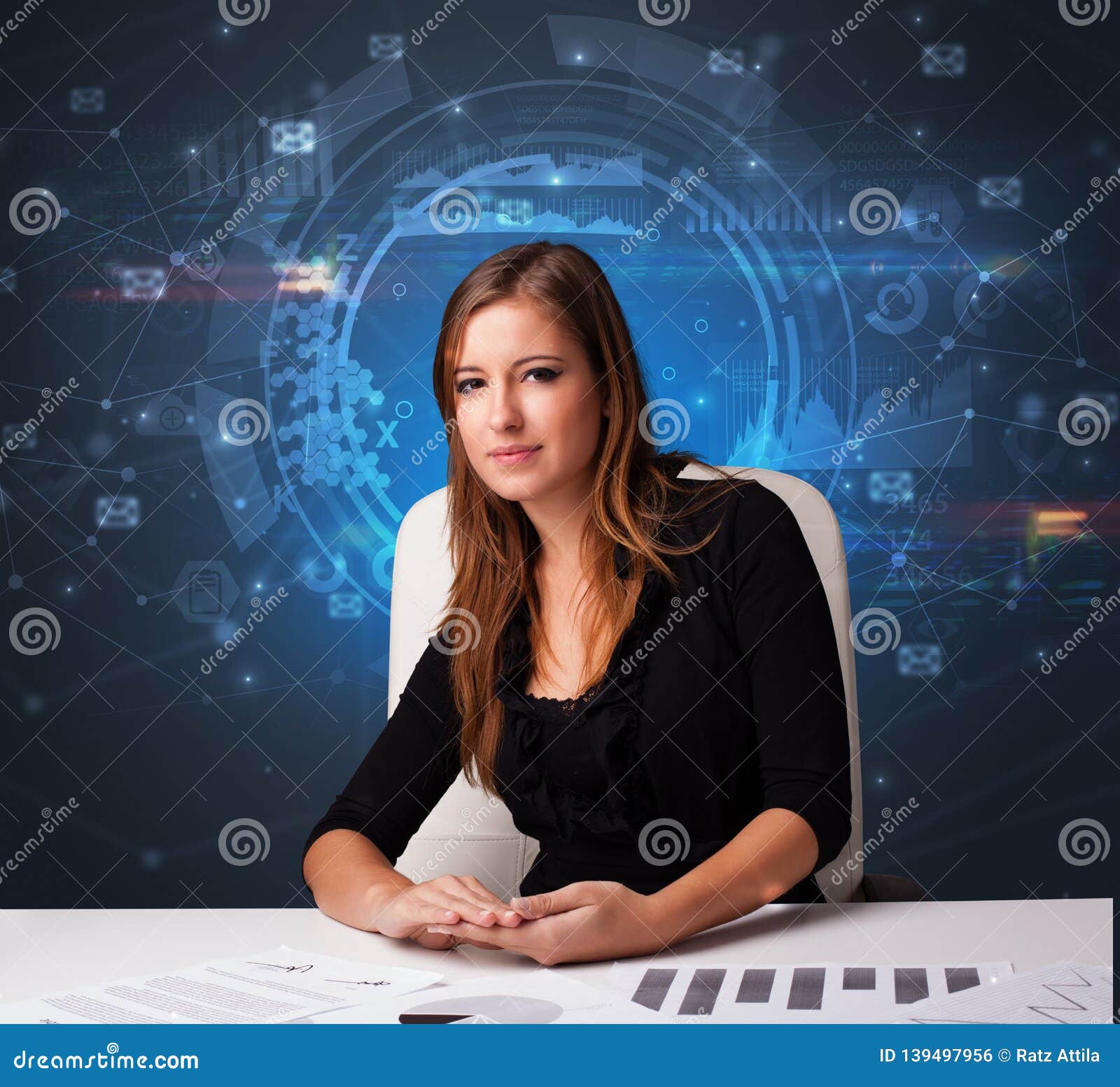 Manager in Front of the Office Desk with Communication Concept Stock ...