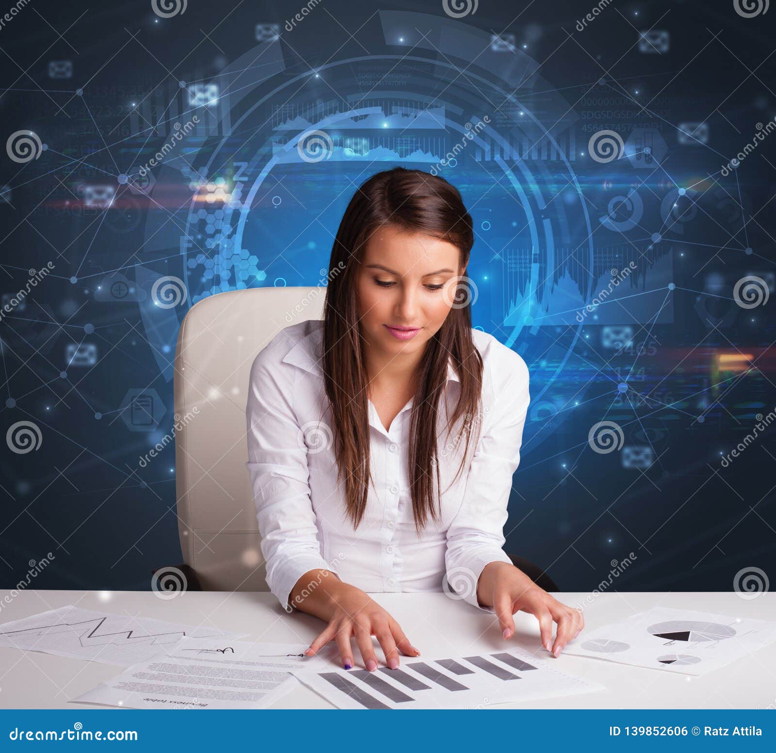 Manager in Front of the Office Desk with Communication Concept Stock ...