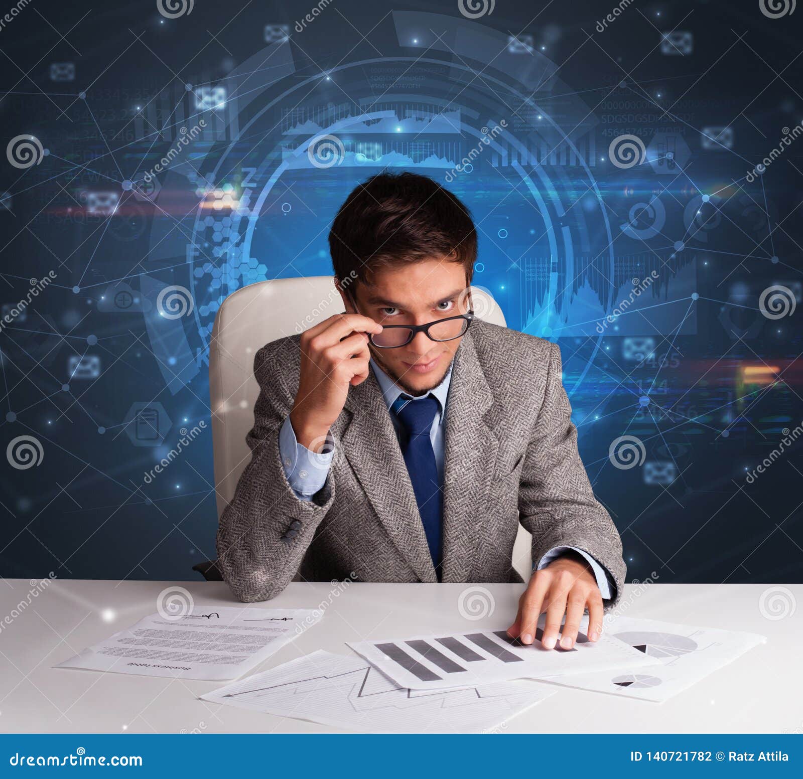 Manager in Front of the Office Desk with Communication Concept Stock ...