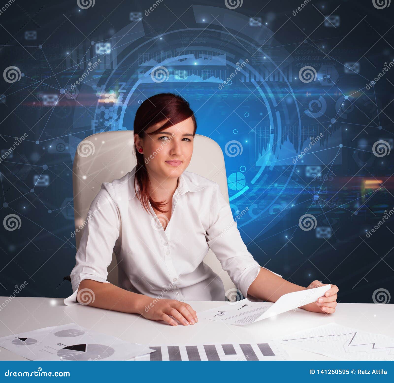 Manager in Front of the Office Desk with Communication Concept Stock ...