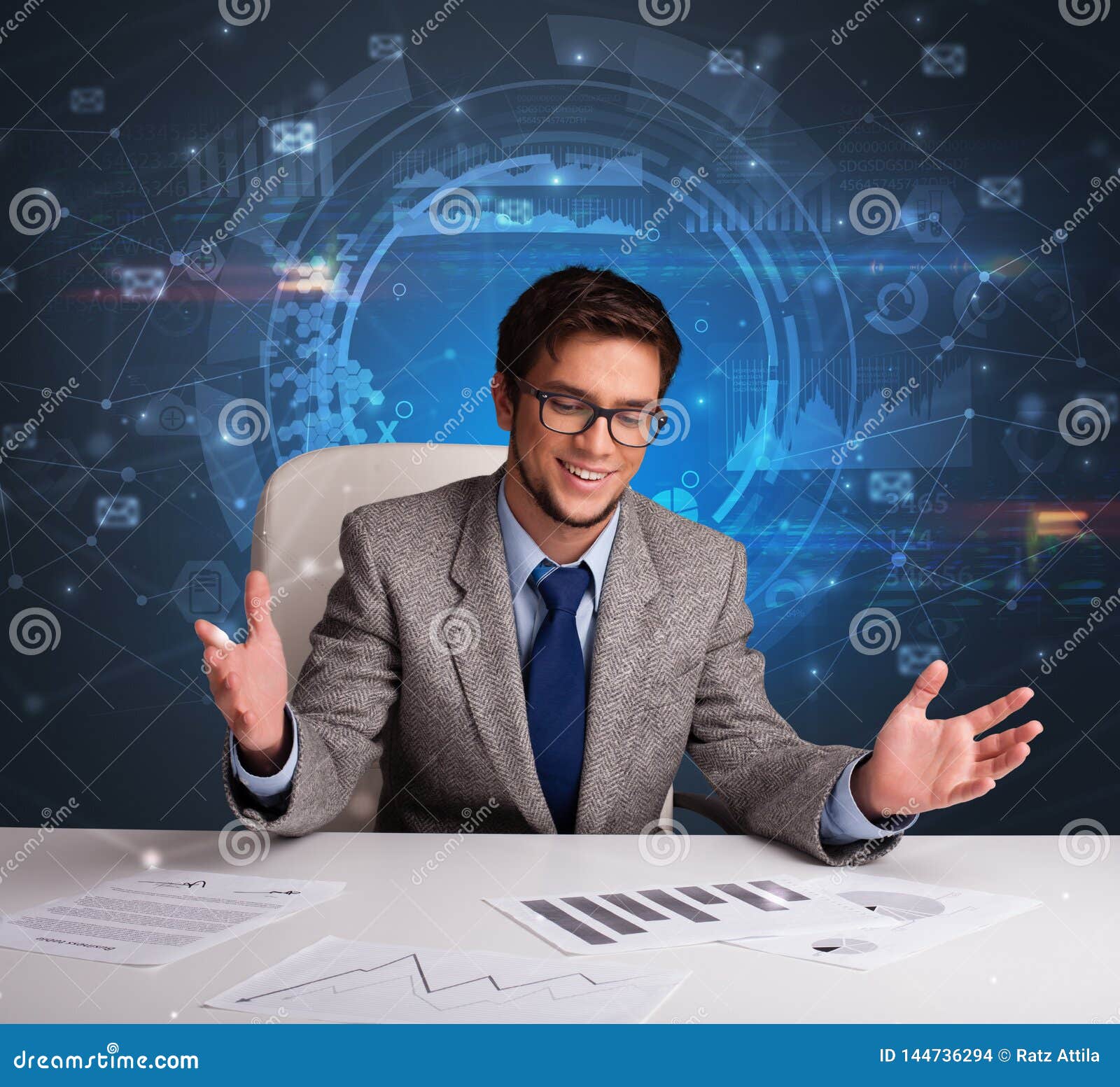 Manager in Front of the Office Desk with Communication Concept Stock ...