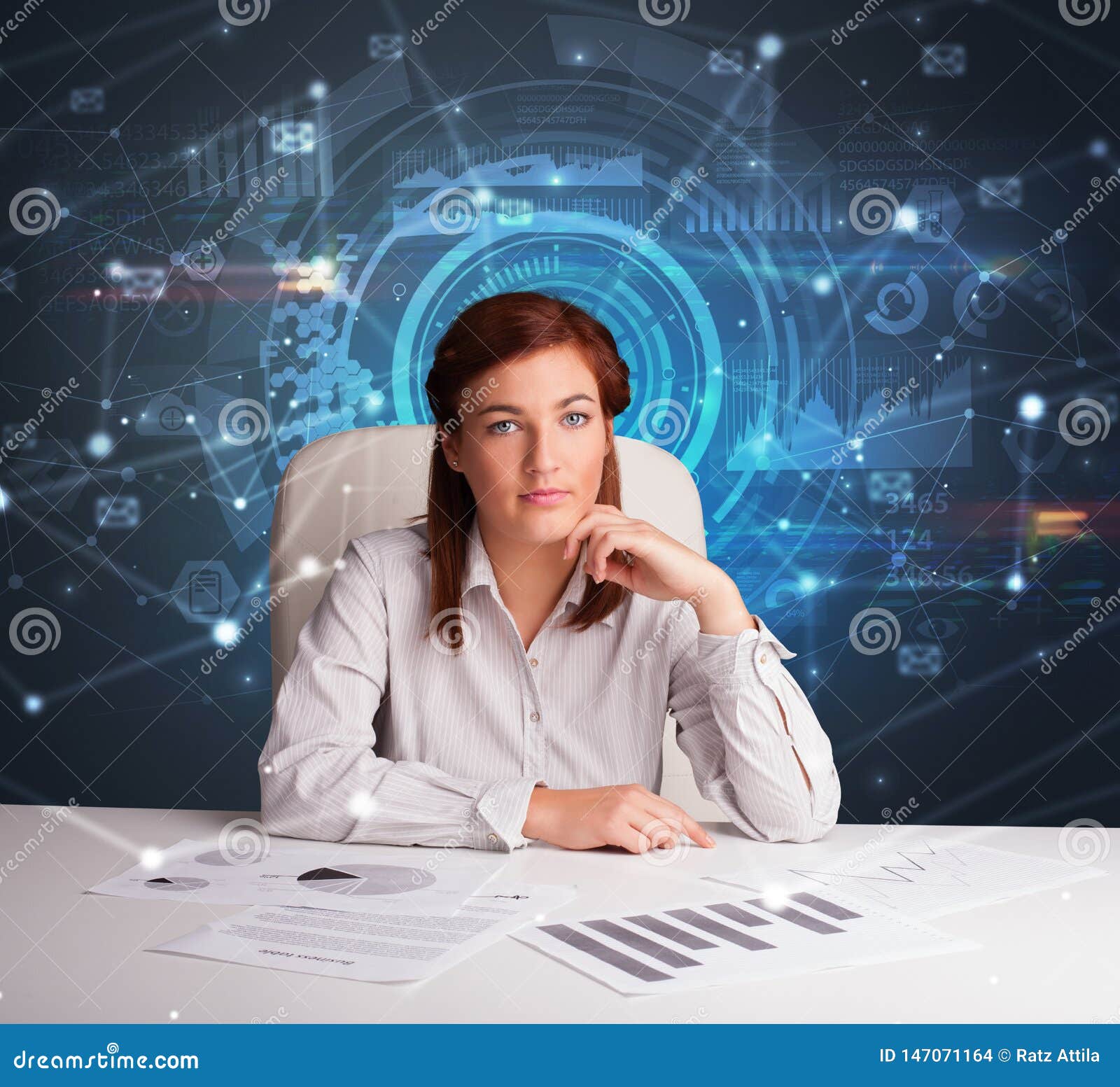 Manager in Front of the Office Desk with Communication Concept Stock ...