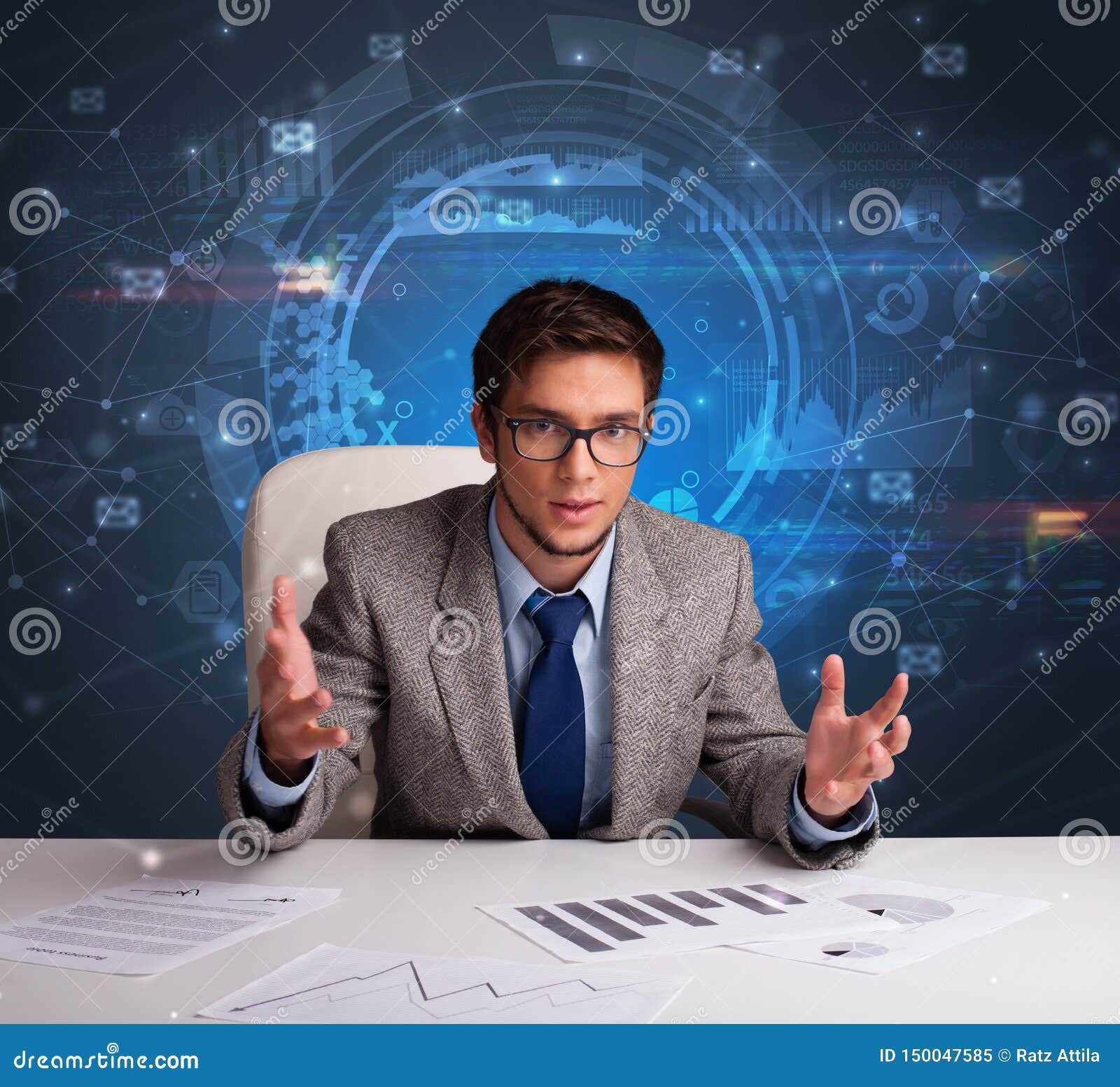 Manager in Front of the Office Desk with Communication Concept Stock ...