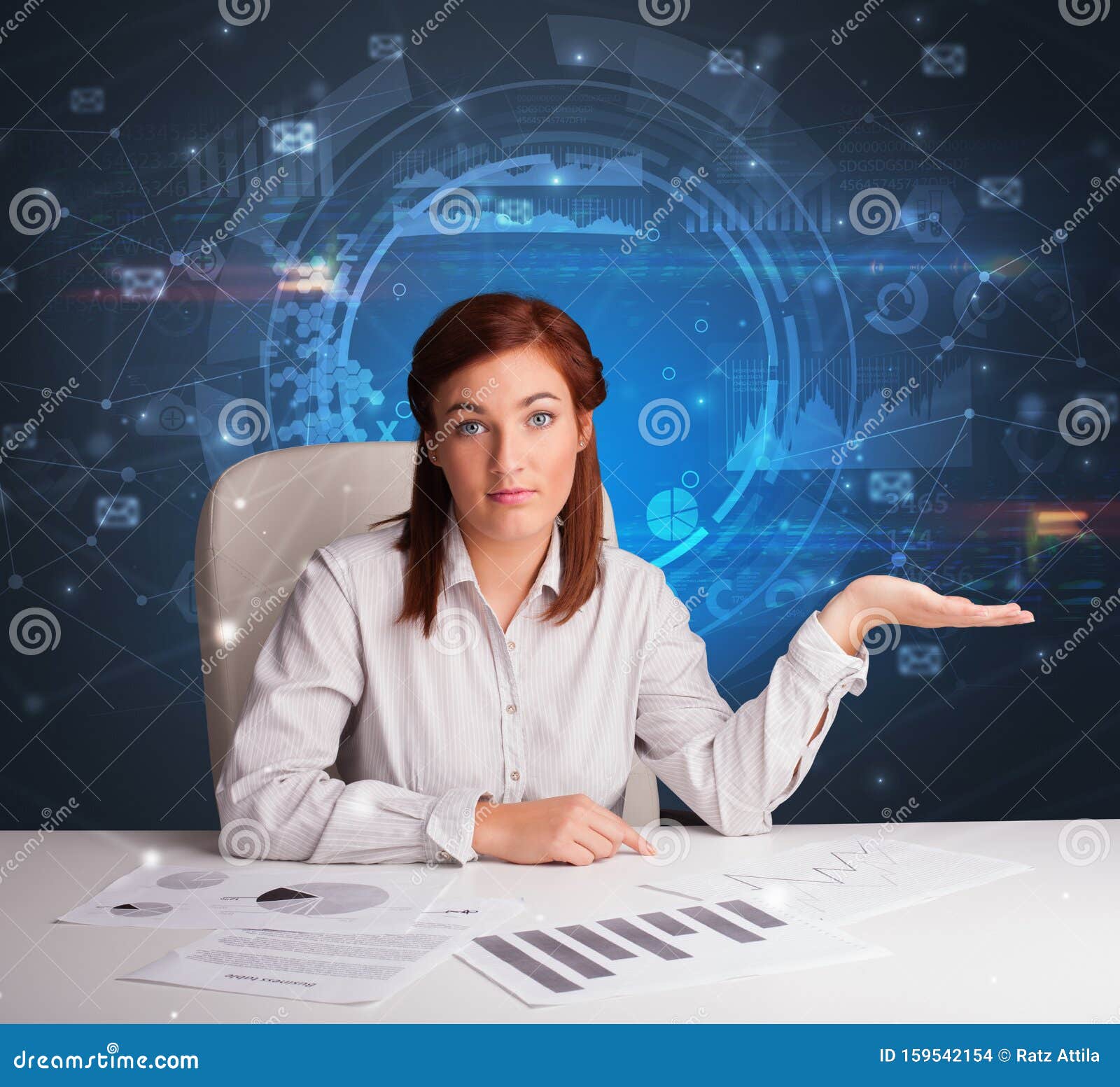 Manager in Front of the Office Desk with Communication Concept Stock ...