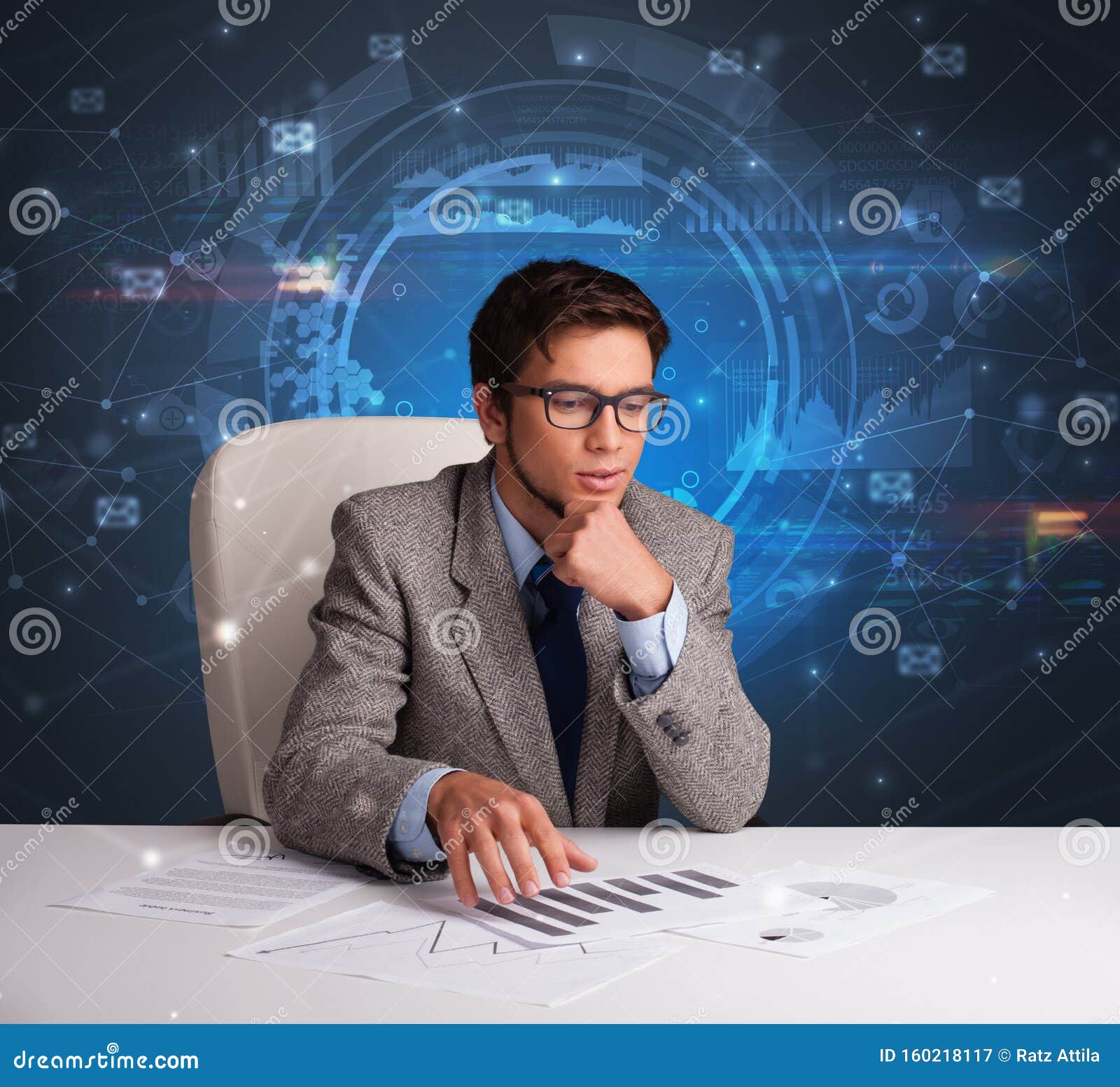 Manager in Front of the Office Desk with Communication Concept Stock ...