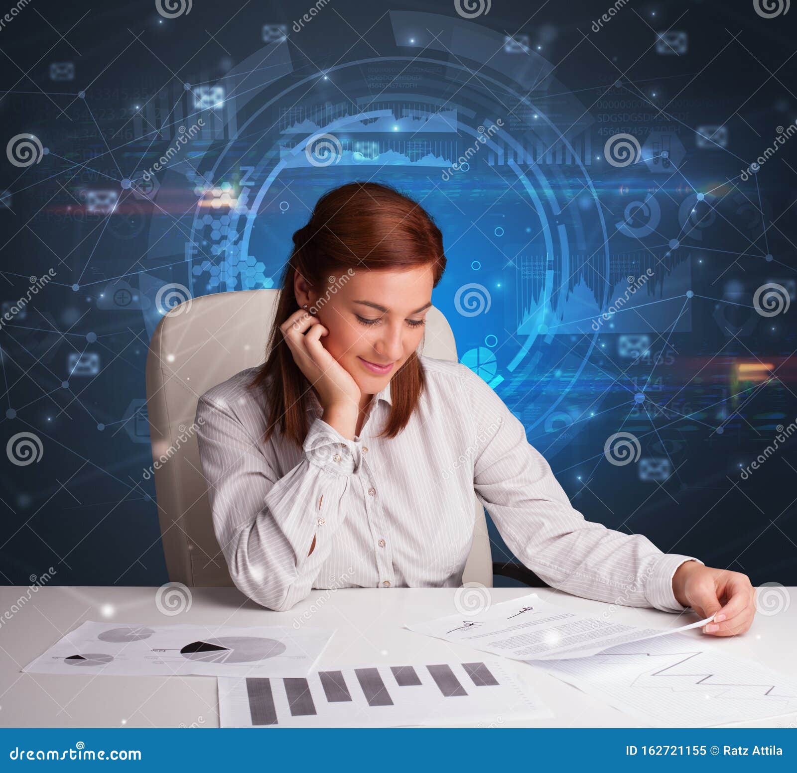 Manager in Front of the Office Desk with Communication Concept Stock ...