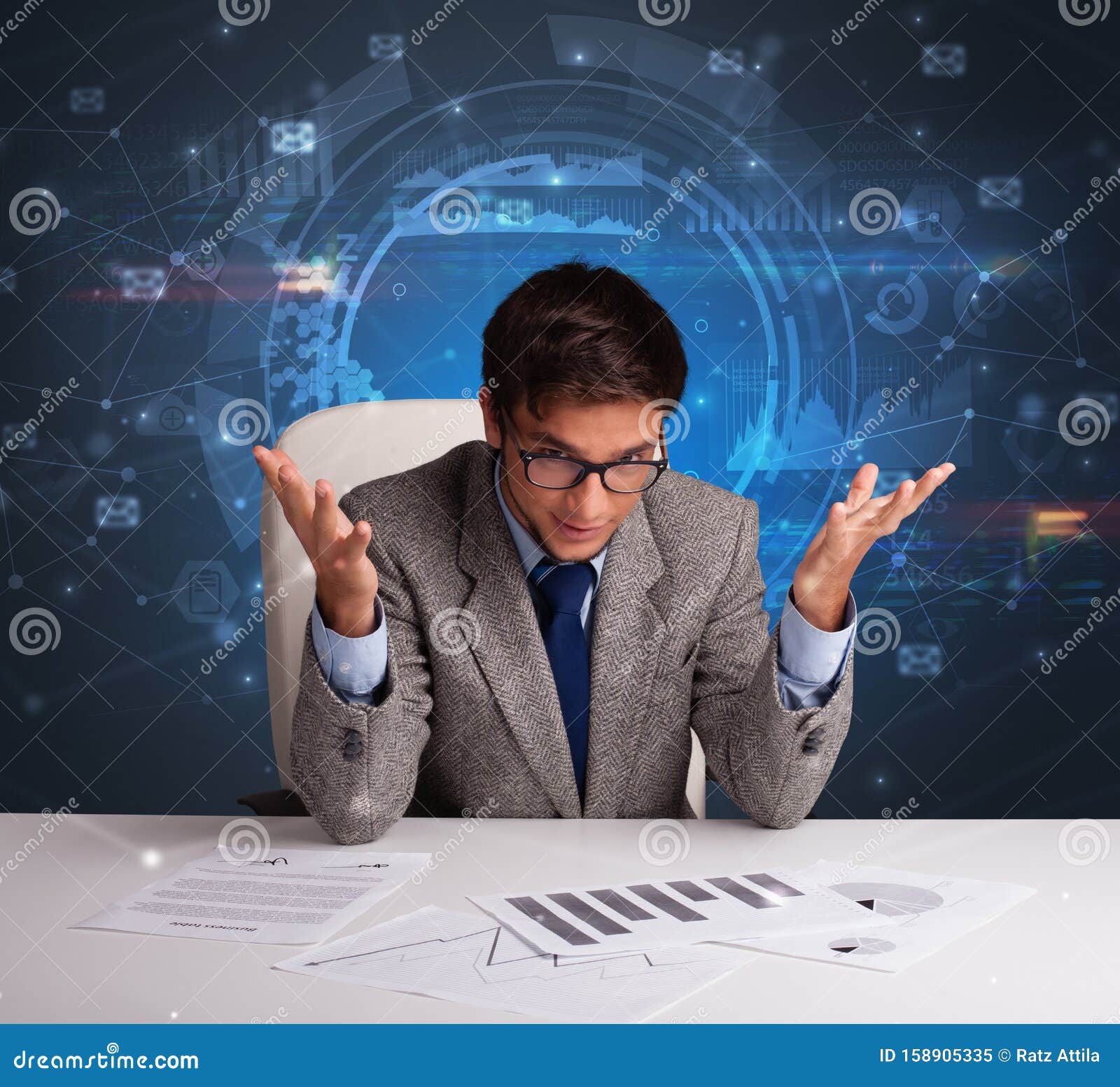 Manager in Front of the Office Desk with Communication Concept Stock ...