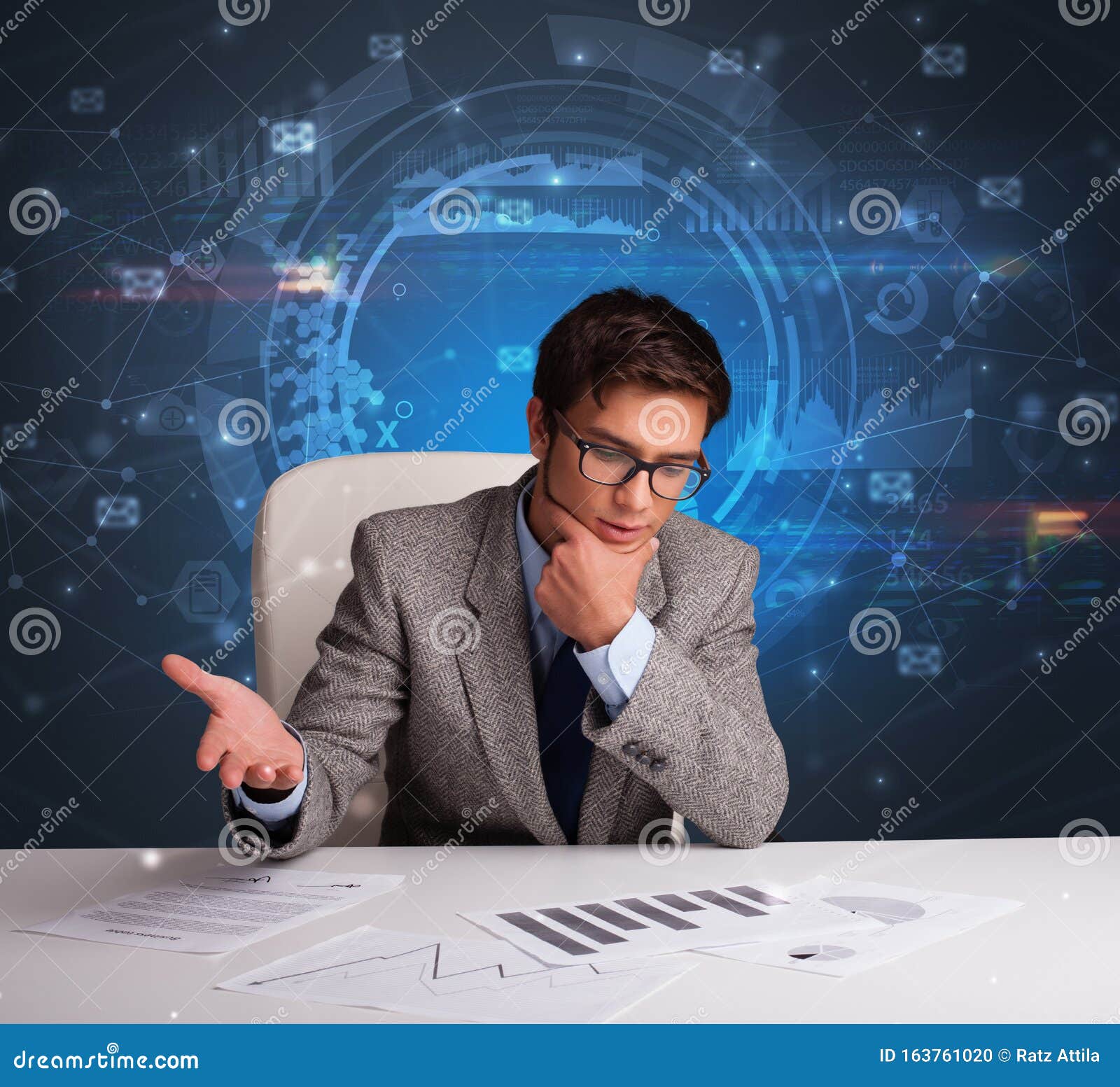 Manager in Front of the Office Desk with Communication Concept Stock ...